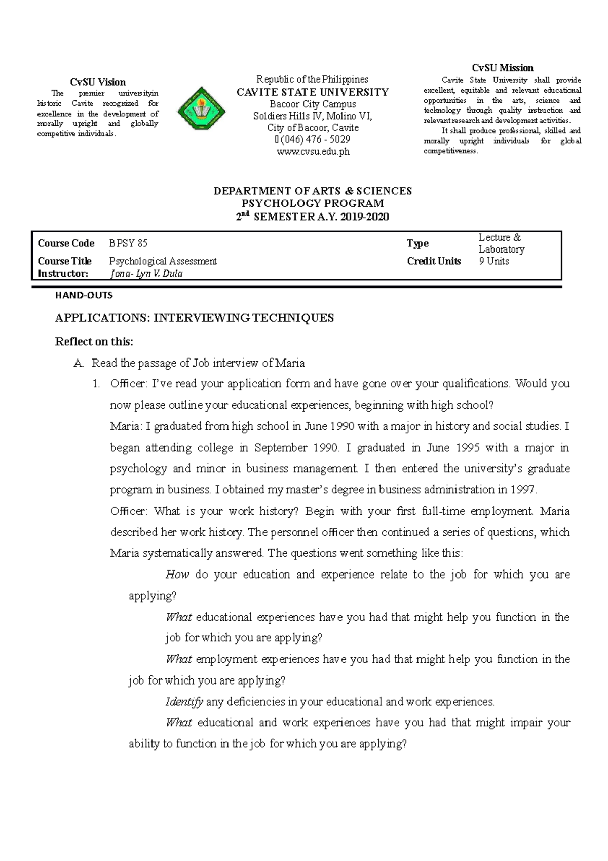 Chapter 5- FOR APP Interview Techniques - Republic of the Philippines ...