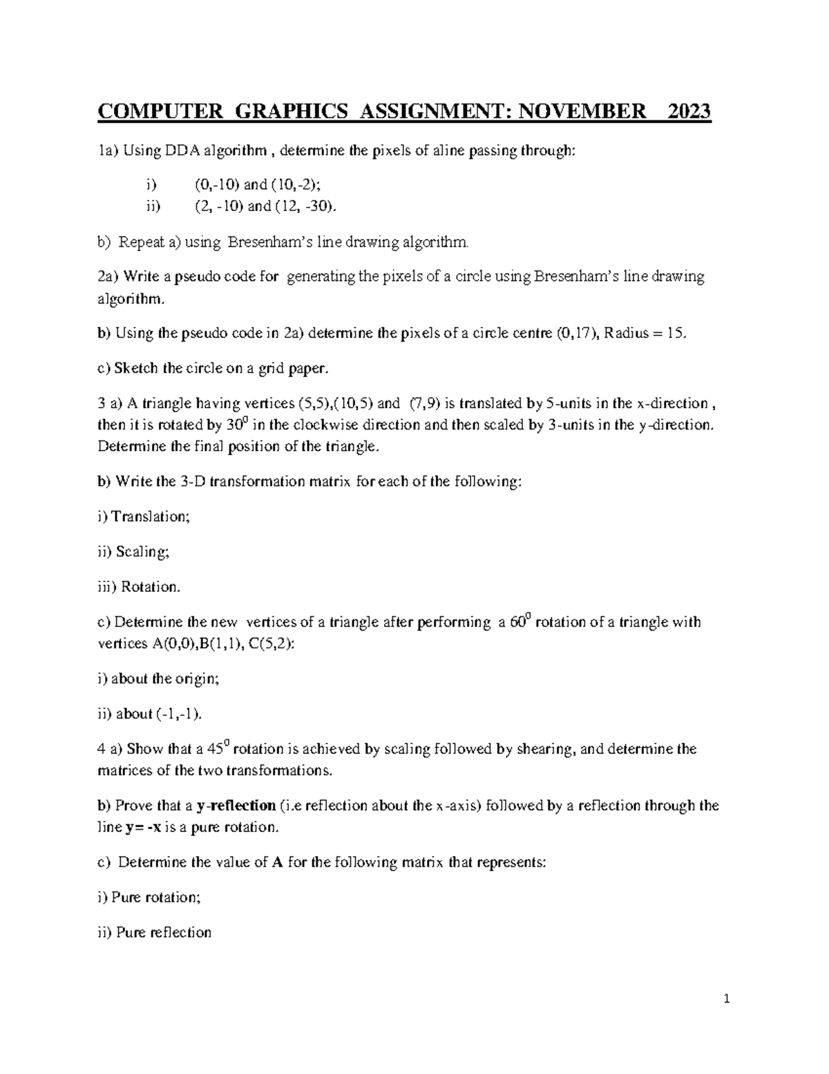 Computer Graphics November 2023 - 1 COMPUTER_GRAPHICS_ASSIGNMENT: NOVEMBER _ 1a) Using DDA ...