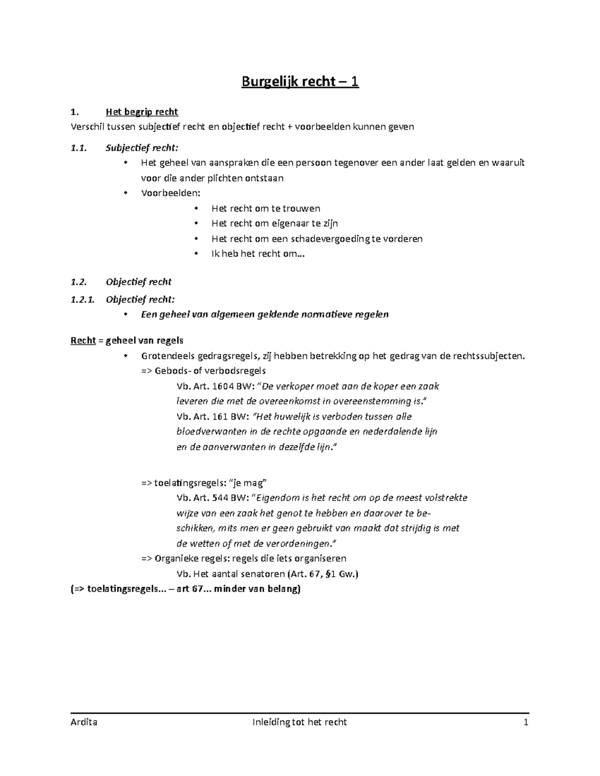 1 - Inleiding tot het recht - Burgelijk recht 1 1. Het begrip recht ...