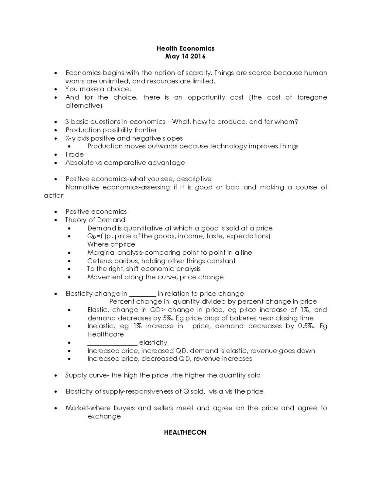 Health Econ Session 2016 - Health Economics May 14 2016 Economics ...