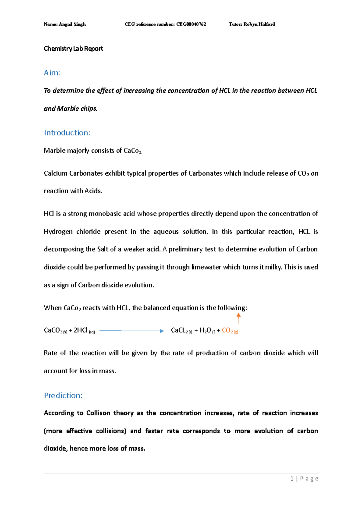 Lab report biology - Name: Angad Singh CEG reference number ...