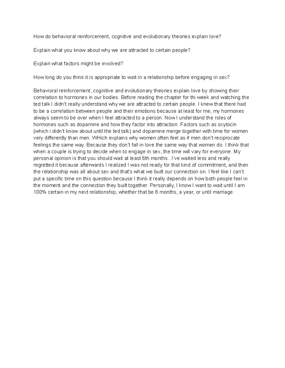 Human Sexuality Discussion 9 - How do behavioral reinforcement ...