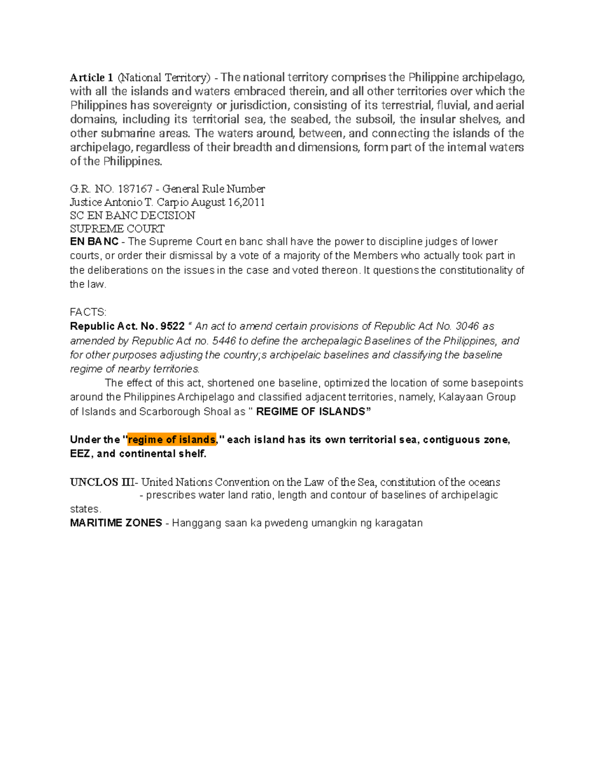 Constitutional Law - National Territory Reviewer - Article 1 (National ...