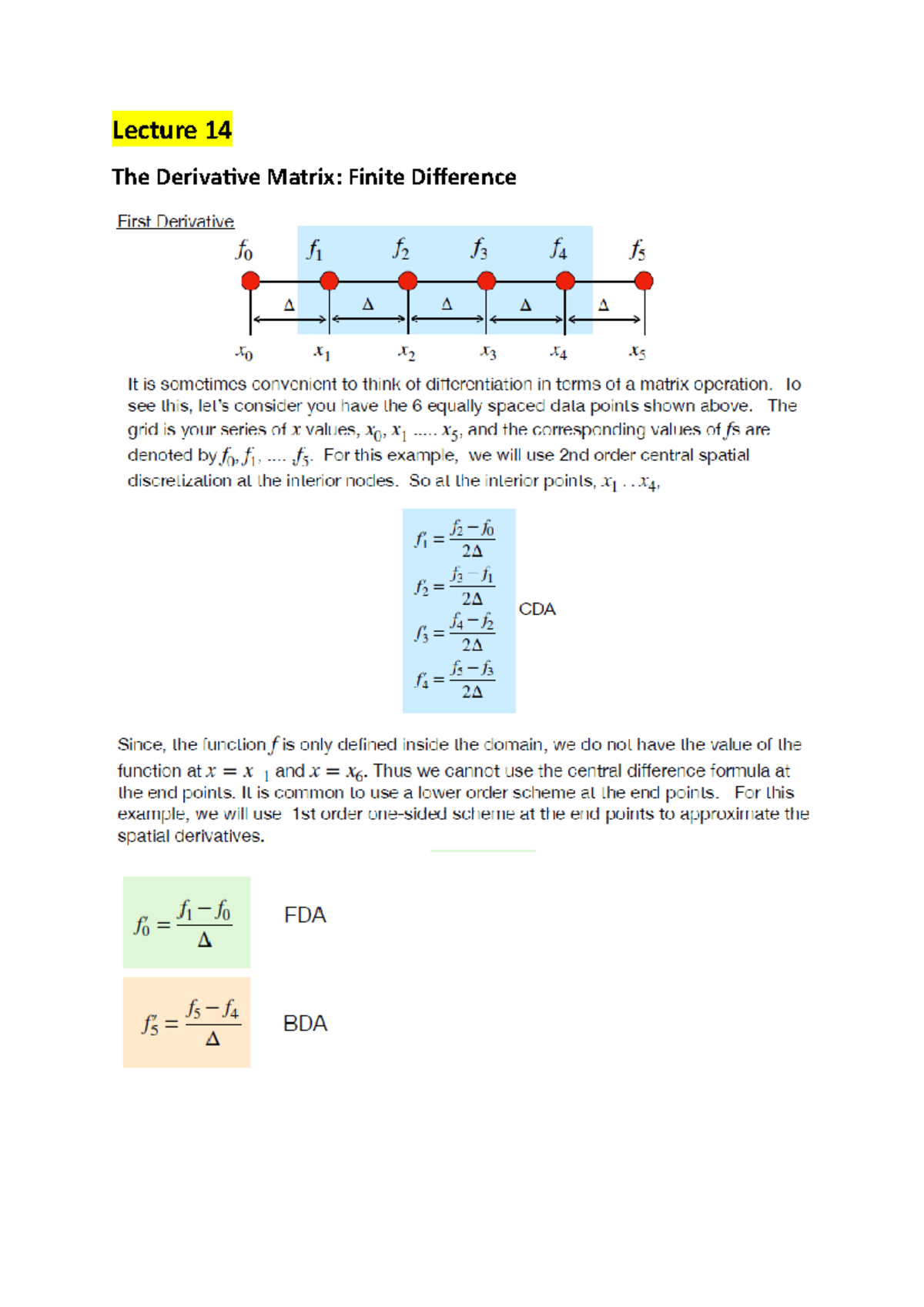 Lecture 14 - MTH203 - Lecture 14 The Derivative Matrix: Finite ...