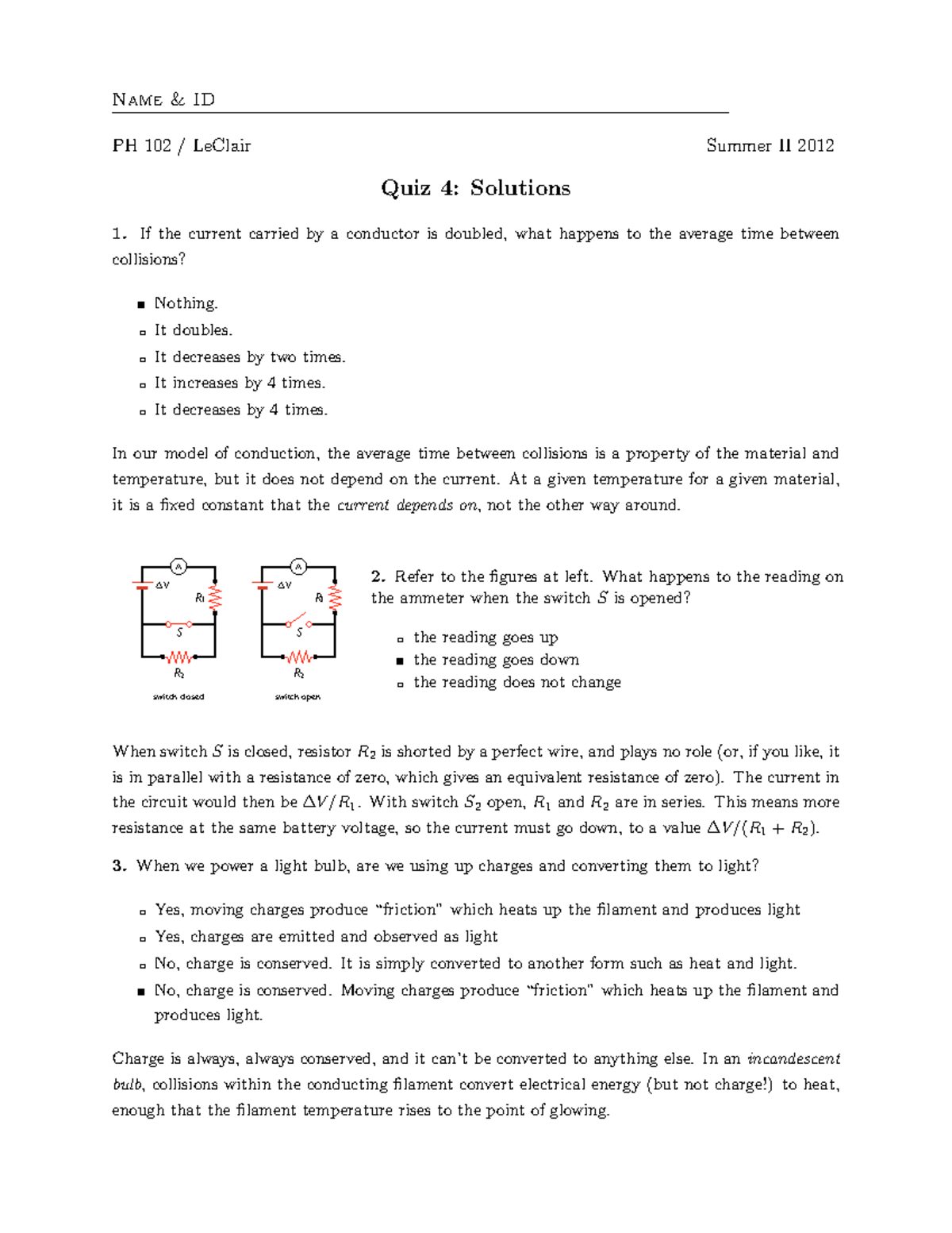Quiz 4 cur-res key summer II 2012 - Name ID PH 102 LeClair Summer II ...