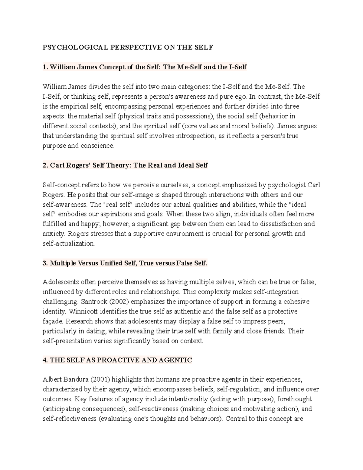 Psychological Perspective ON THE SELF - PSYCHOLOGICAL PERSPECTIVE ON ...
