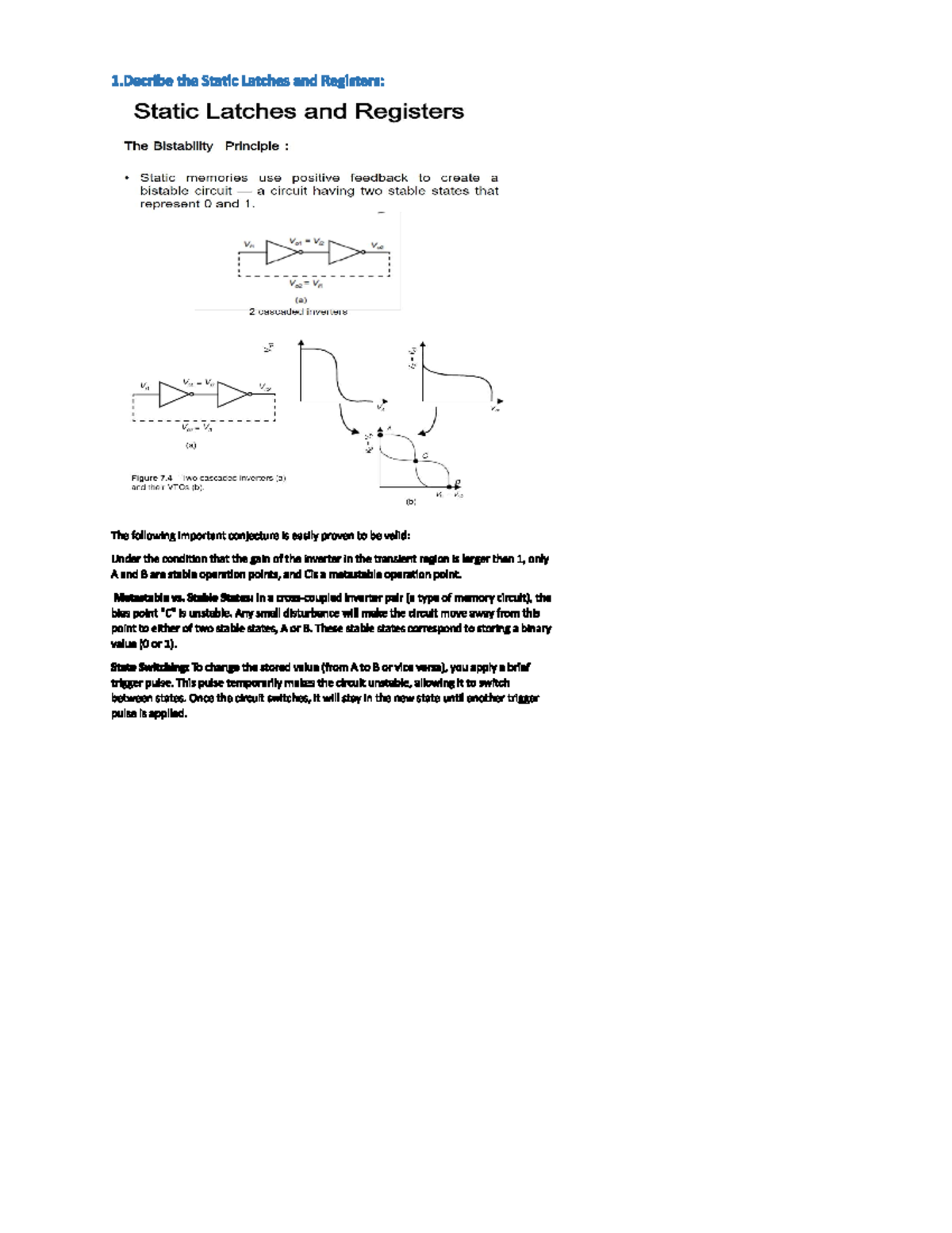 Analog - 1 the Static Latches and Registers: Static Latches and Registers The Bistability ...