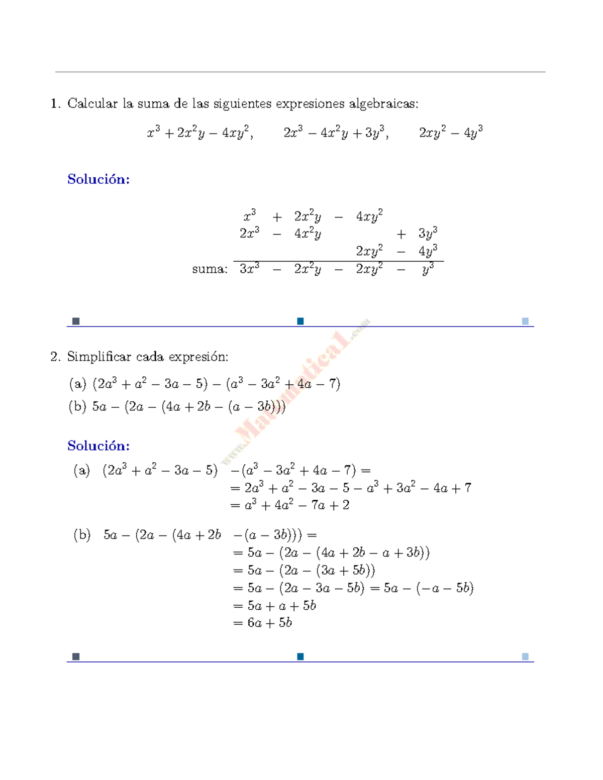 400607146 27 Ejercicios resueltos Expresiones Algebraicas pdf - www . .com Matematica Calcular ...