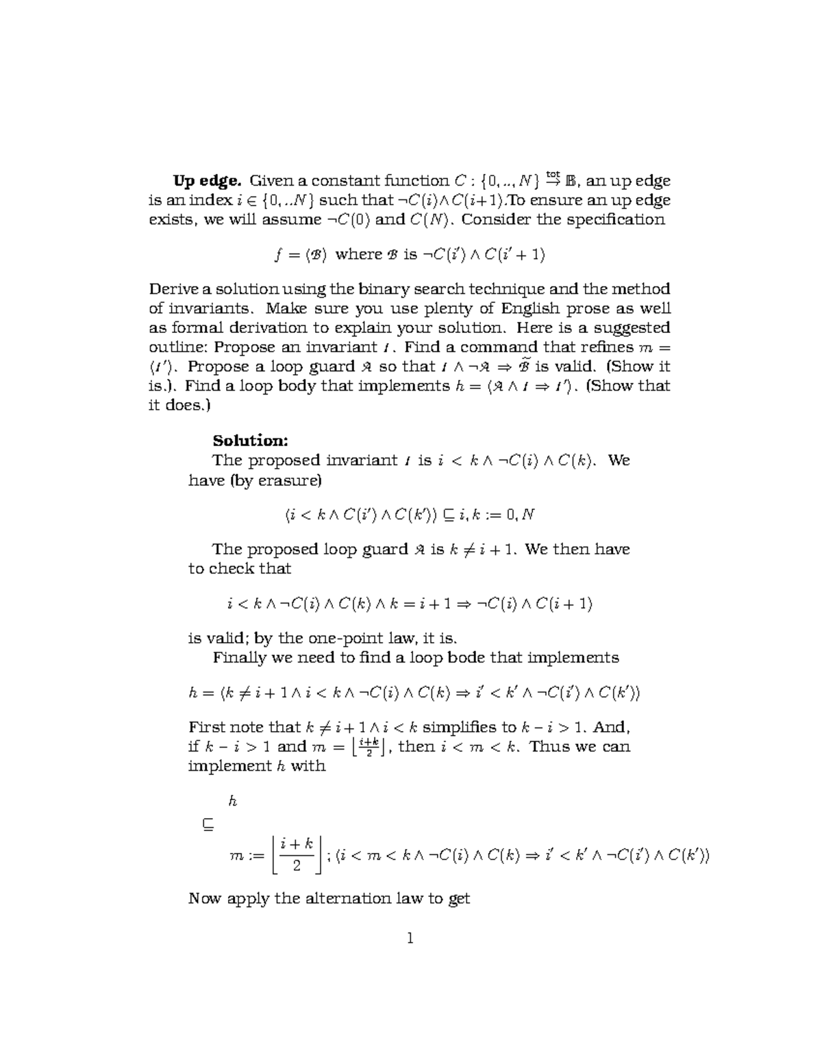 Binary Search Sample Problem - Up edge. Given a constant function C ...