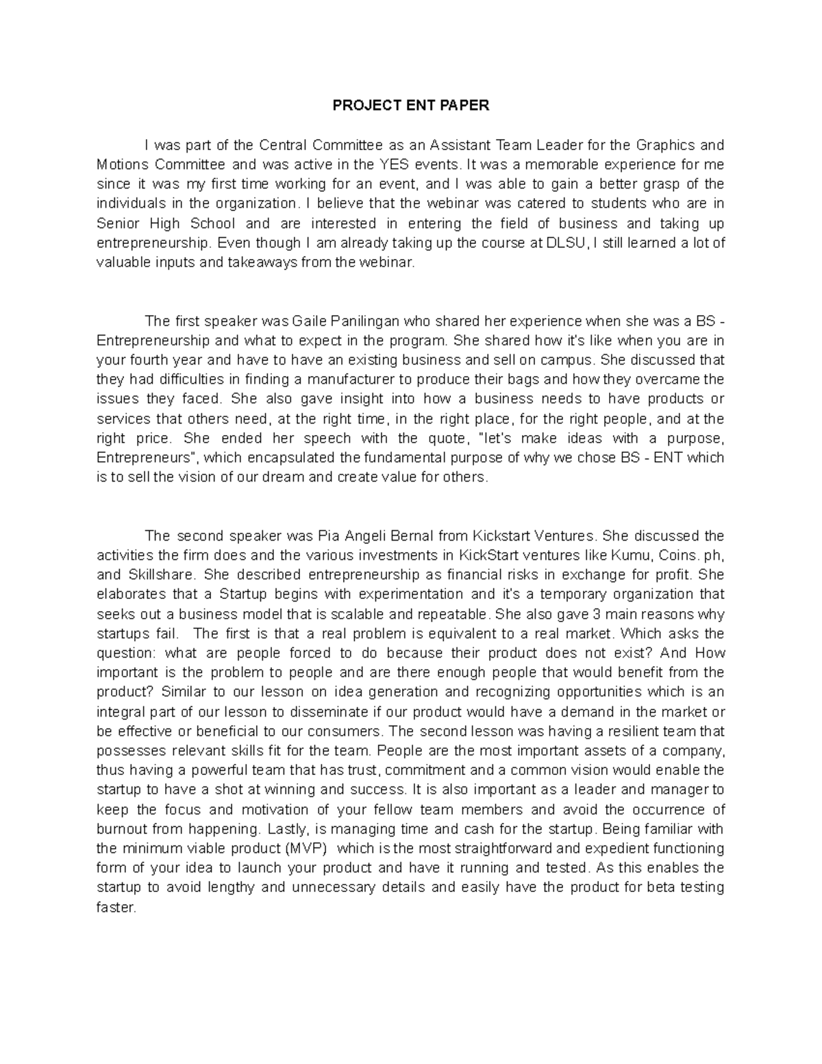 Project ENT Paper - PROJECT ENT PAPER I was part of the Central ...