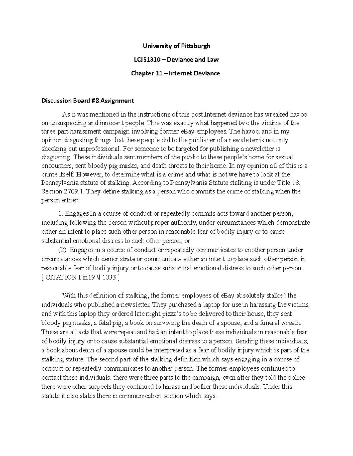 Chapter 11- Discussion 8 Internet Deviance Assignment - University of ...