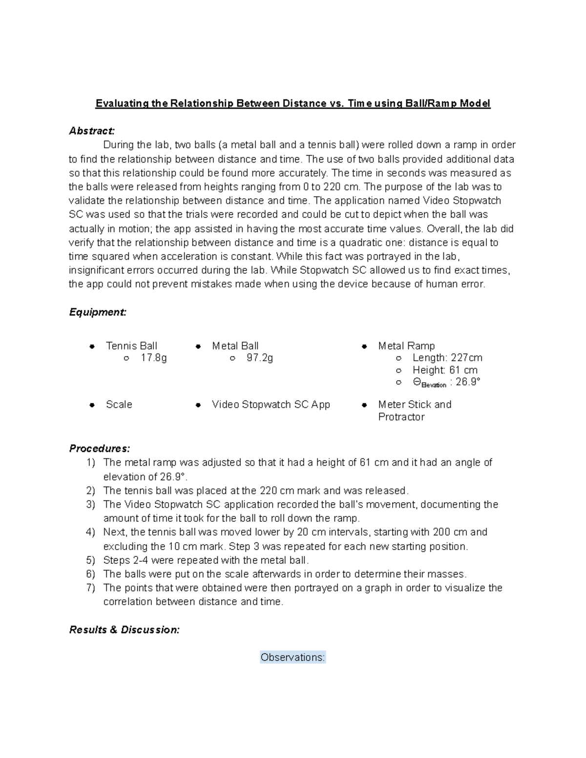Distance vs. Time Lab - Evaluating the Relationship Between Distance vs ...