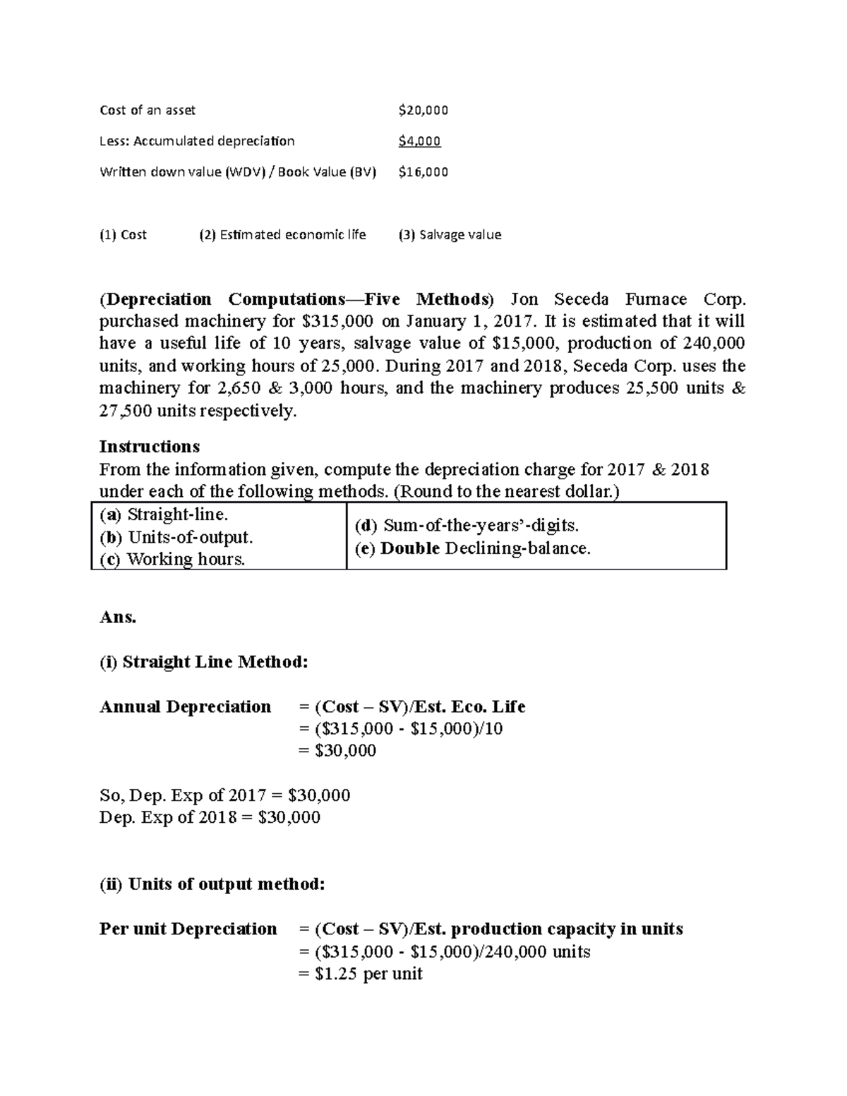 Depreciation ch 10 - Cost of an asset $20, Less: Accumulated ...