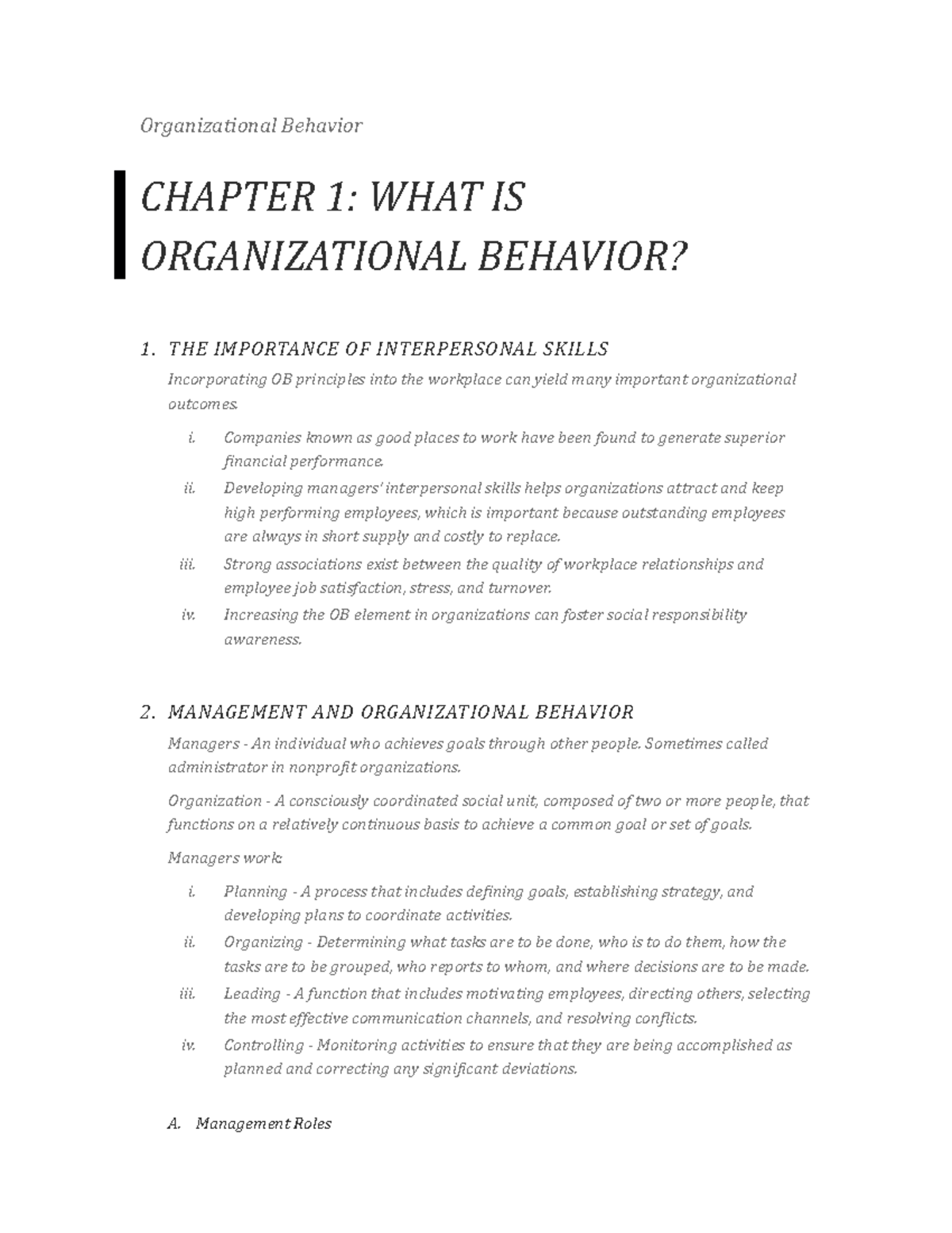 Organizational Behavior Ch 1 - Organizational Behavior CHAPTER 1: WHAT ...