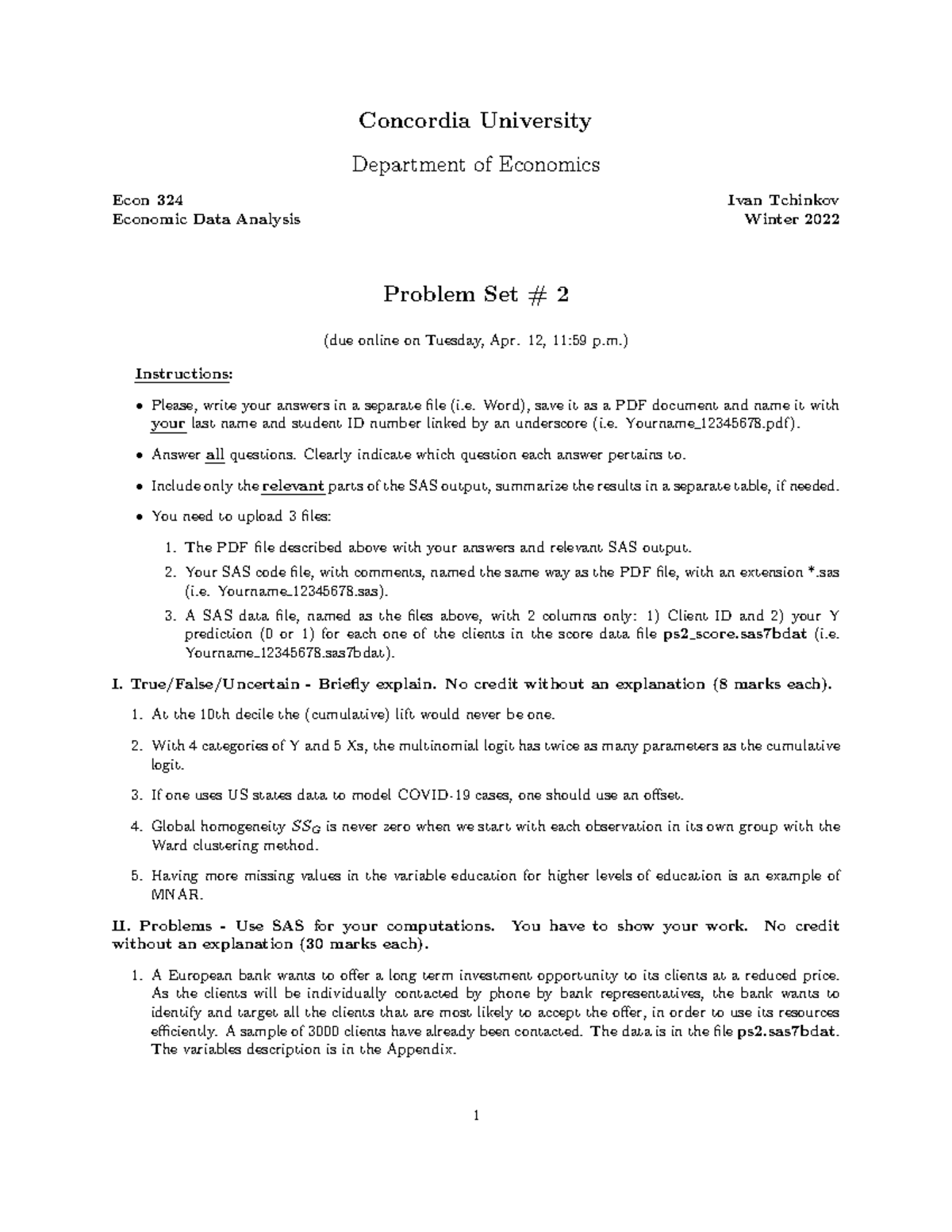 econ324 problem set2 - Concordia University Department of Economics ...