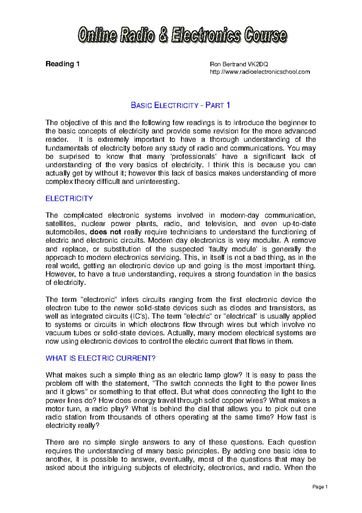 01 - Basic Electricity - Part 1 - Reading 1 Ron Bertrand VK2DQ ...
