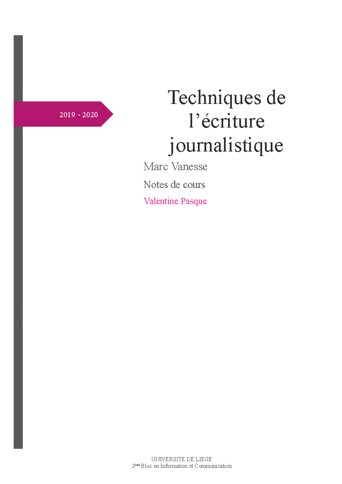 Cours - Techniques de l'écriture journalistique - 2019 - 2020 ...
