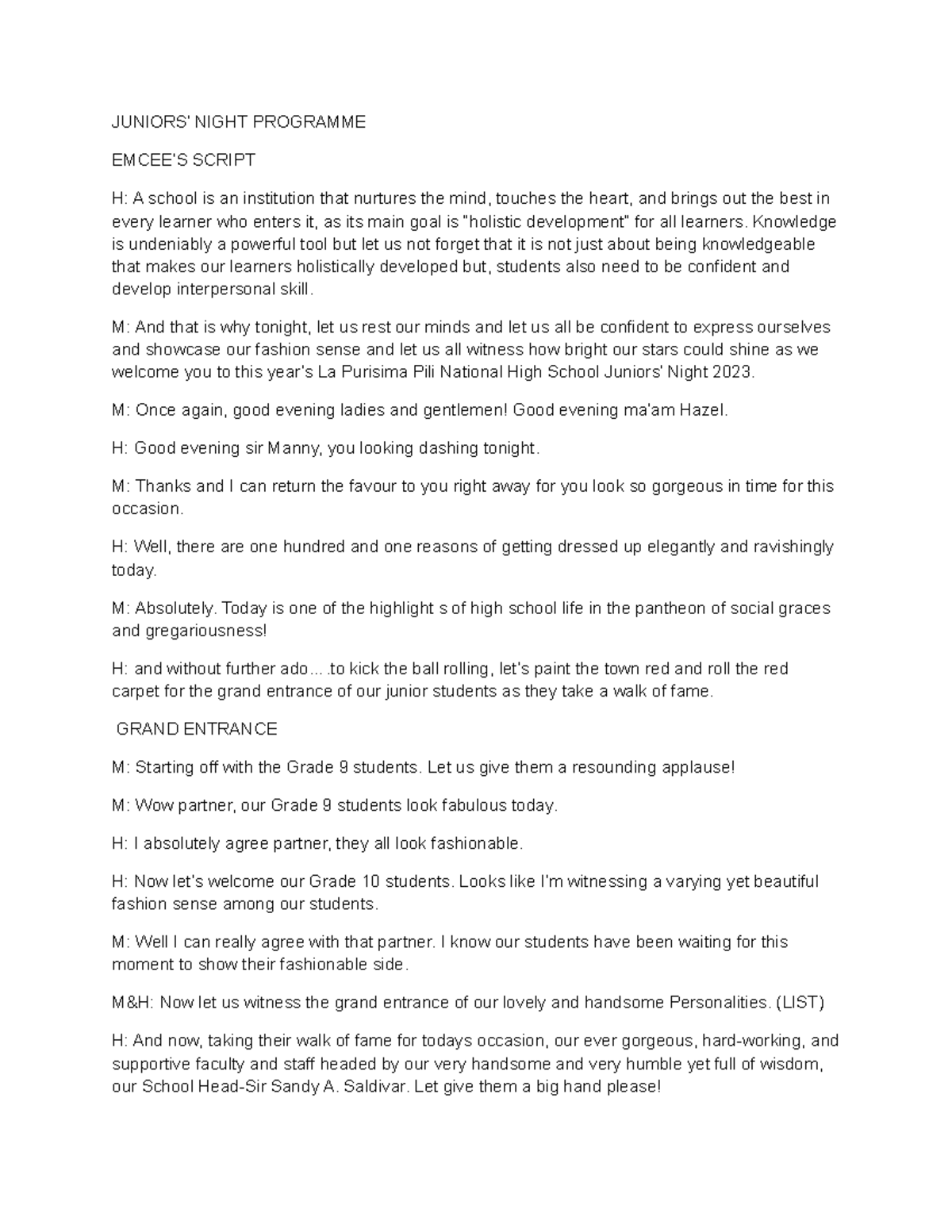 Juniors night script 010244 - JUNIORS’ NIGHT PROGRAMME EMCEE’S SCRIPT H ...