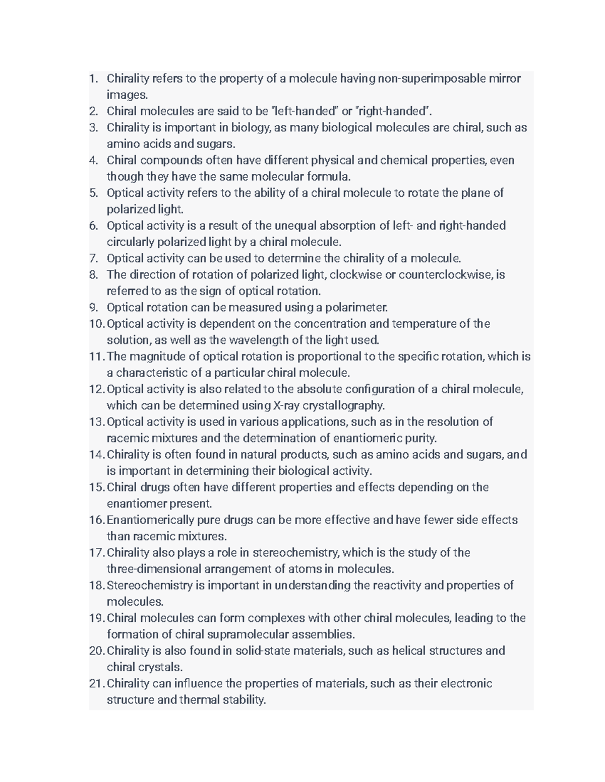 Chirality and Optical Activity Notes - Chirality refers to the property ...