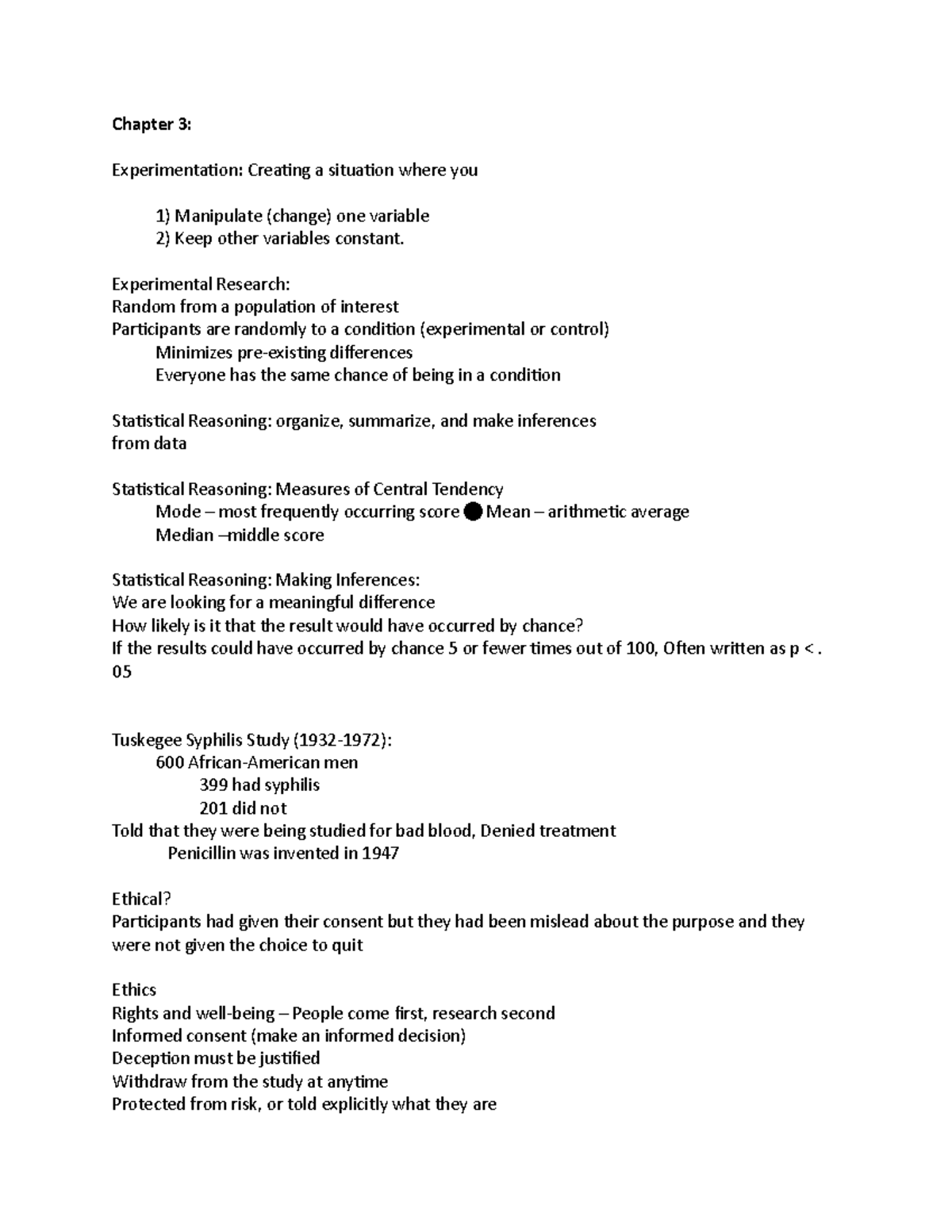 Chapter 3 notes - Chapter 3: Experimentation: Creating a situation ...