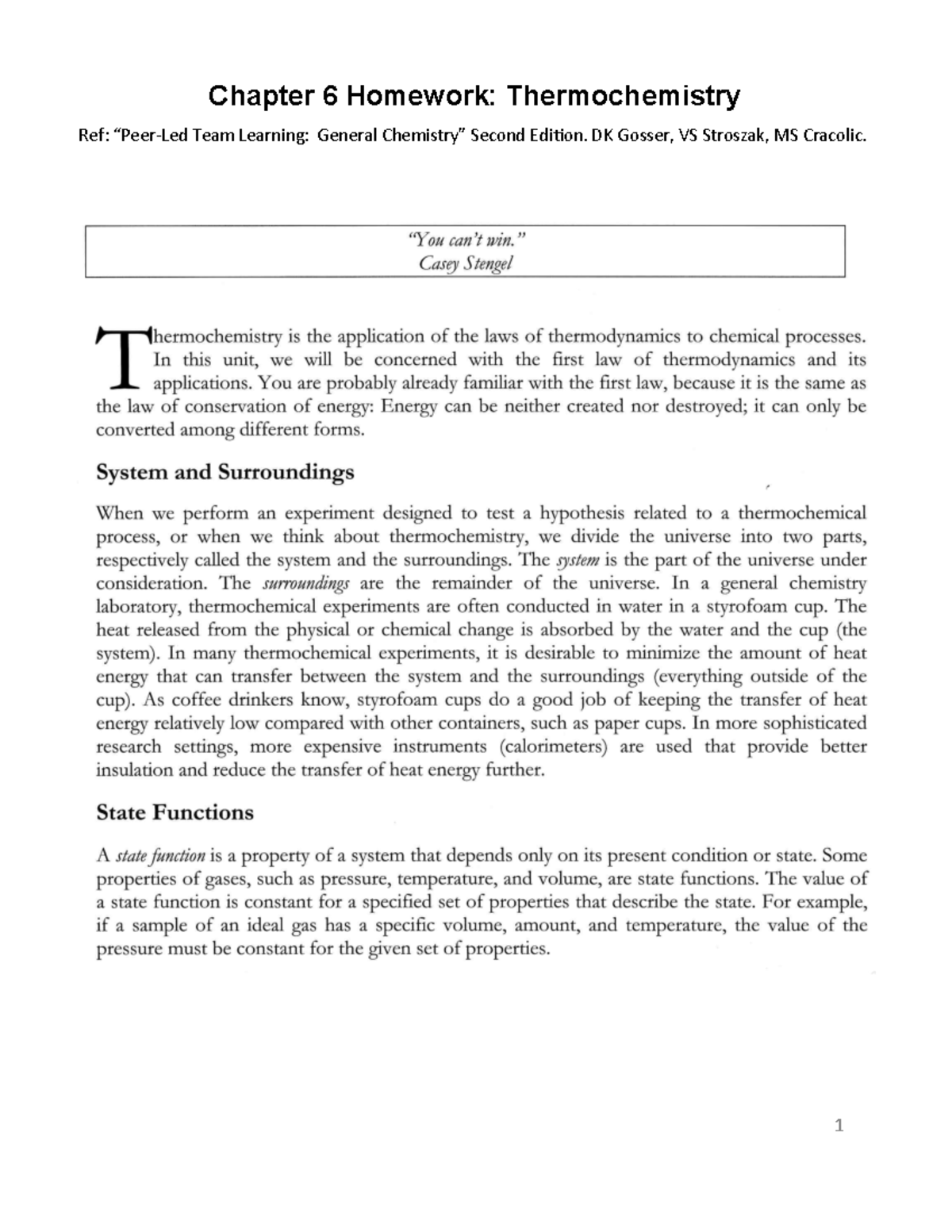Chapter 6 HW Thermochemistry - Chapter 6 Homework: Thermochemistry ...