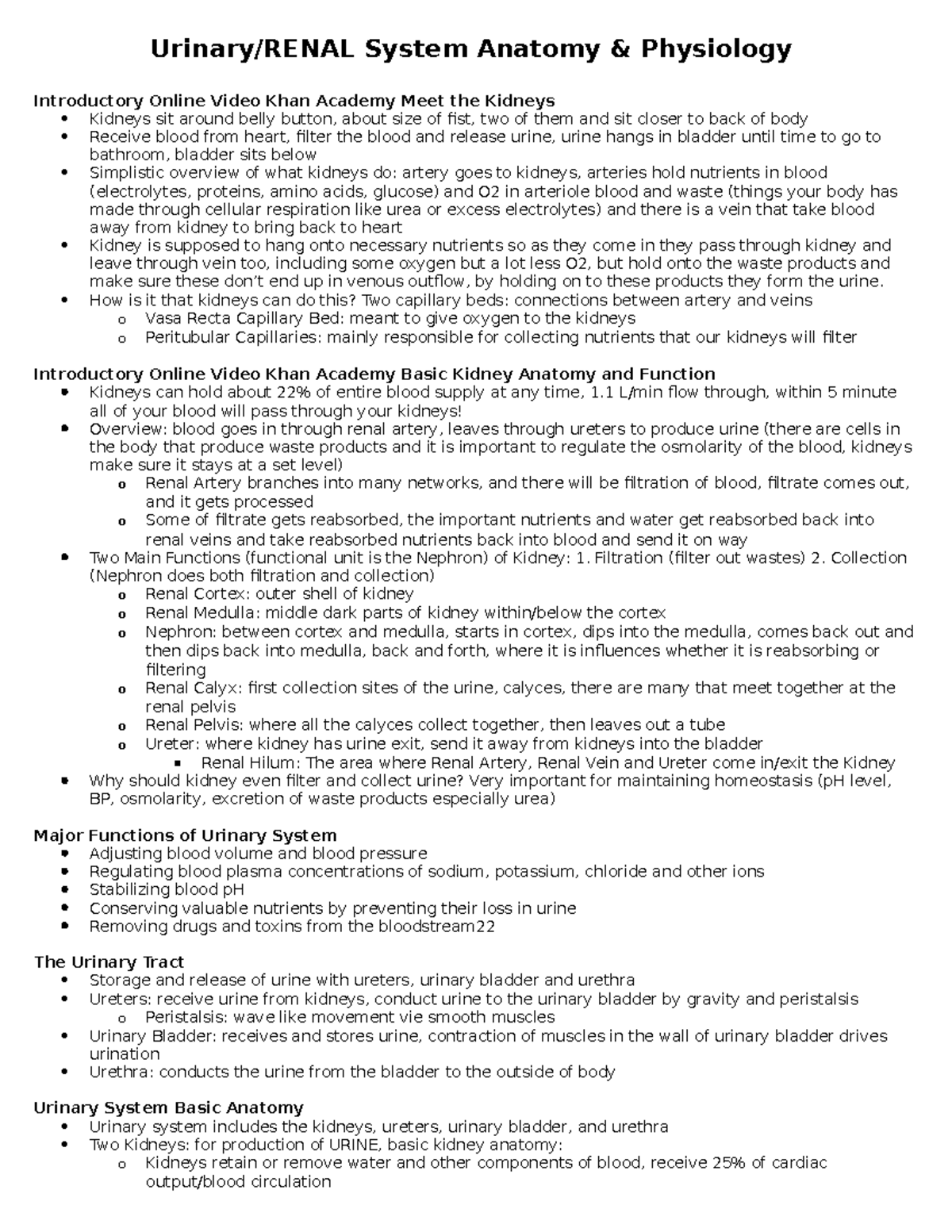 Urinary system studoc - Urinary/RENAL System Anatomy & Physiology ...