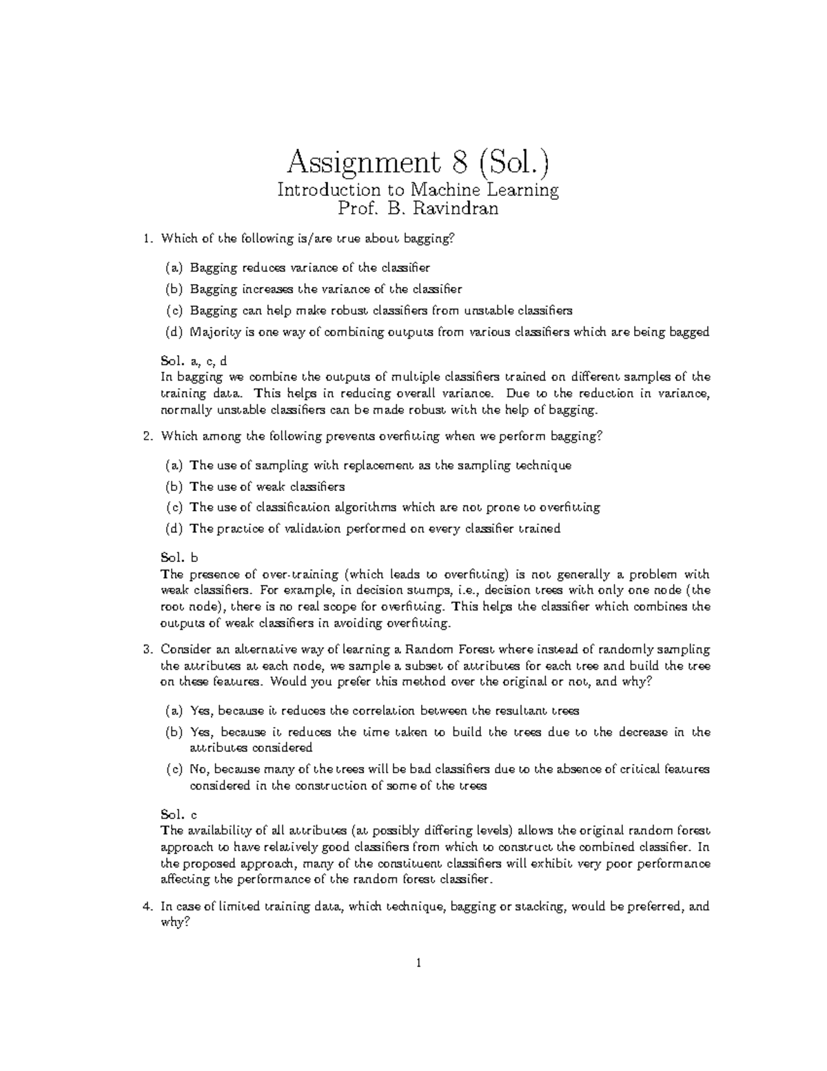 Solution 8 - Assignment 8 (Sol.) Introduction to Machine Learning Prof. B. Ravindran Which of ...