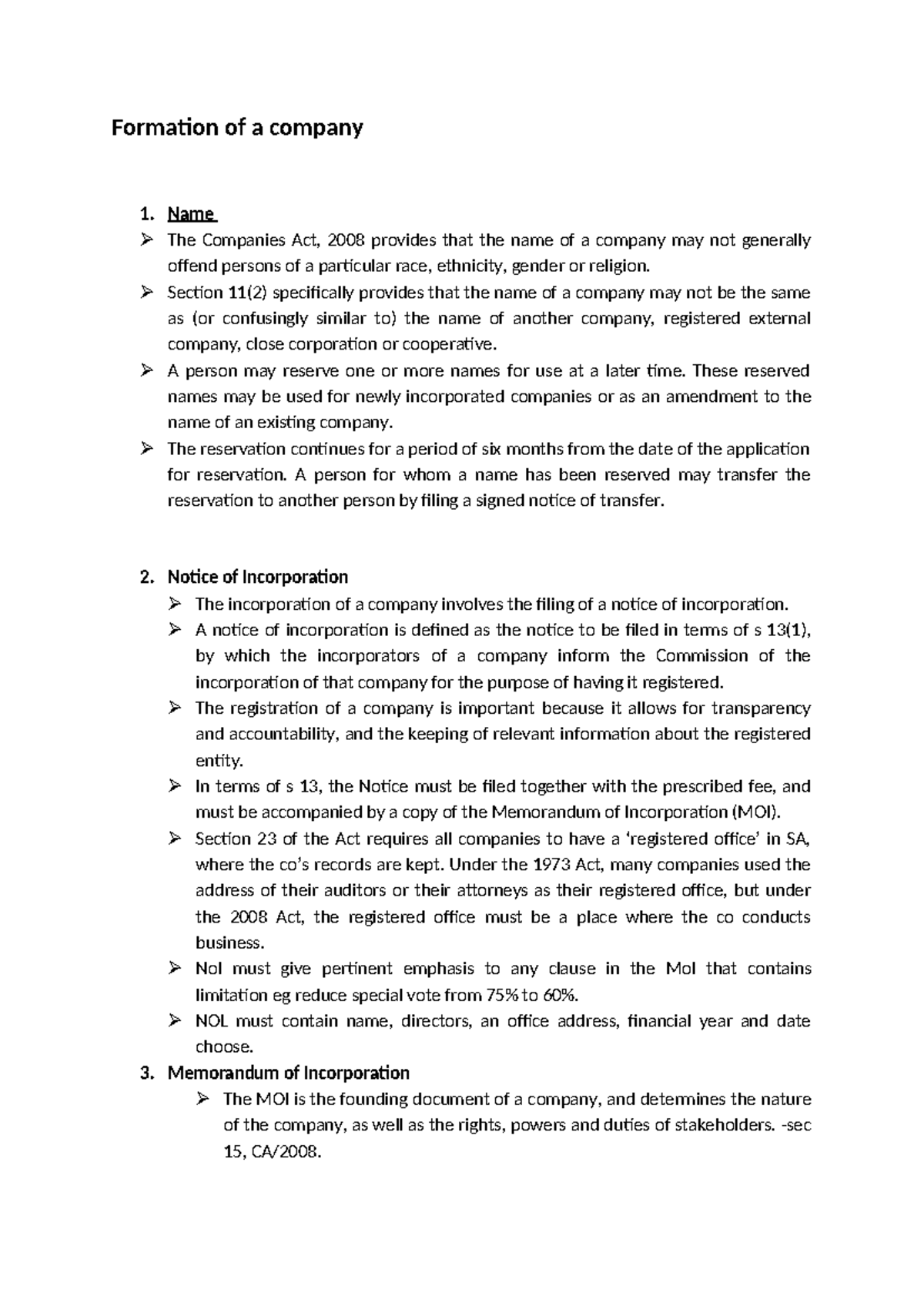 Formation of a company - Formation of a company Name The Companies Act ...