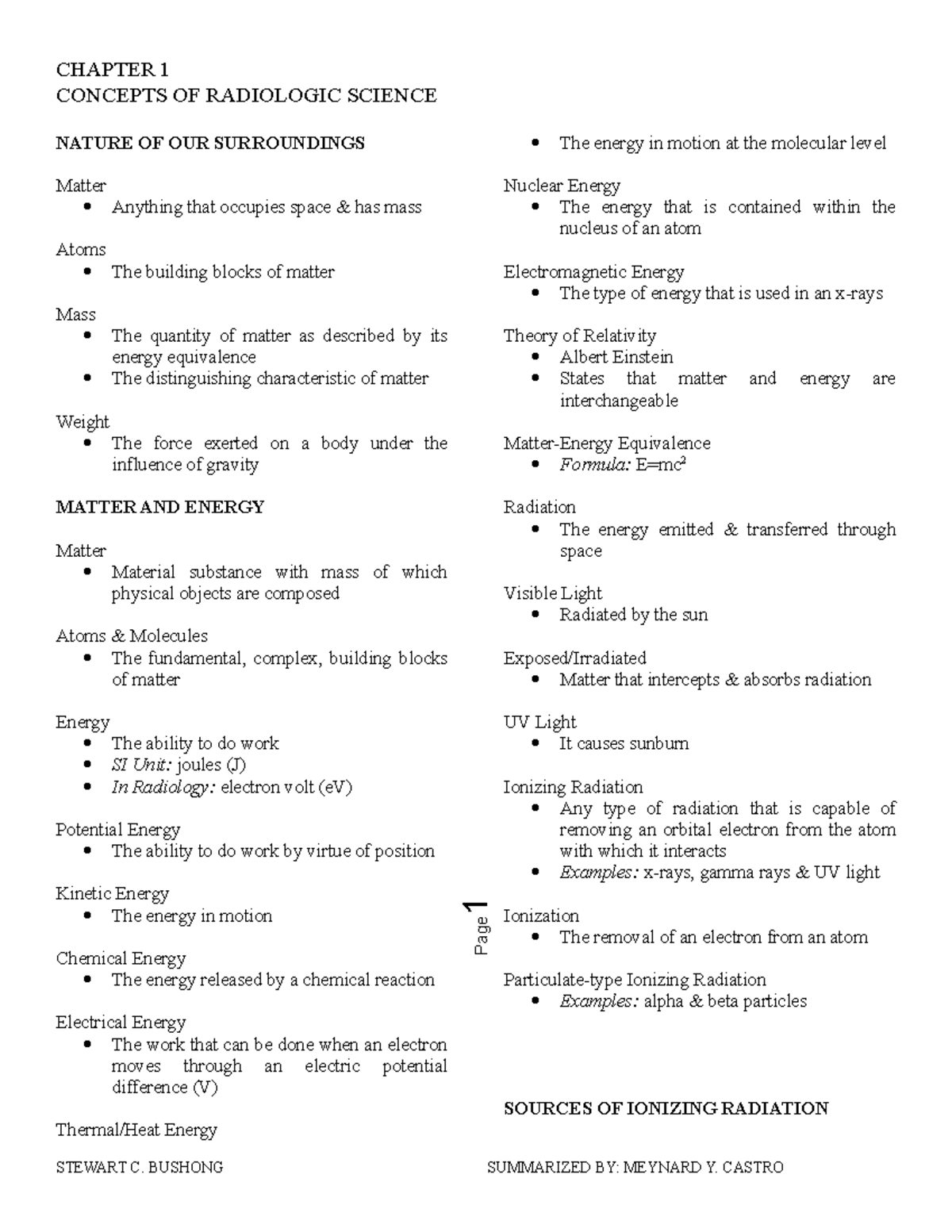Chapter 1 Concepts OF Radiologic Science - Page 1 CONCEPTS OF RADIOLOGIC SCIENCE NATURE OF OUR ...