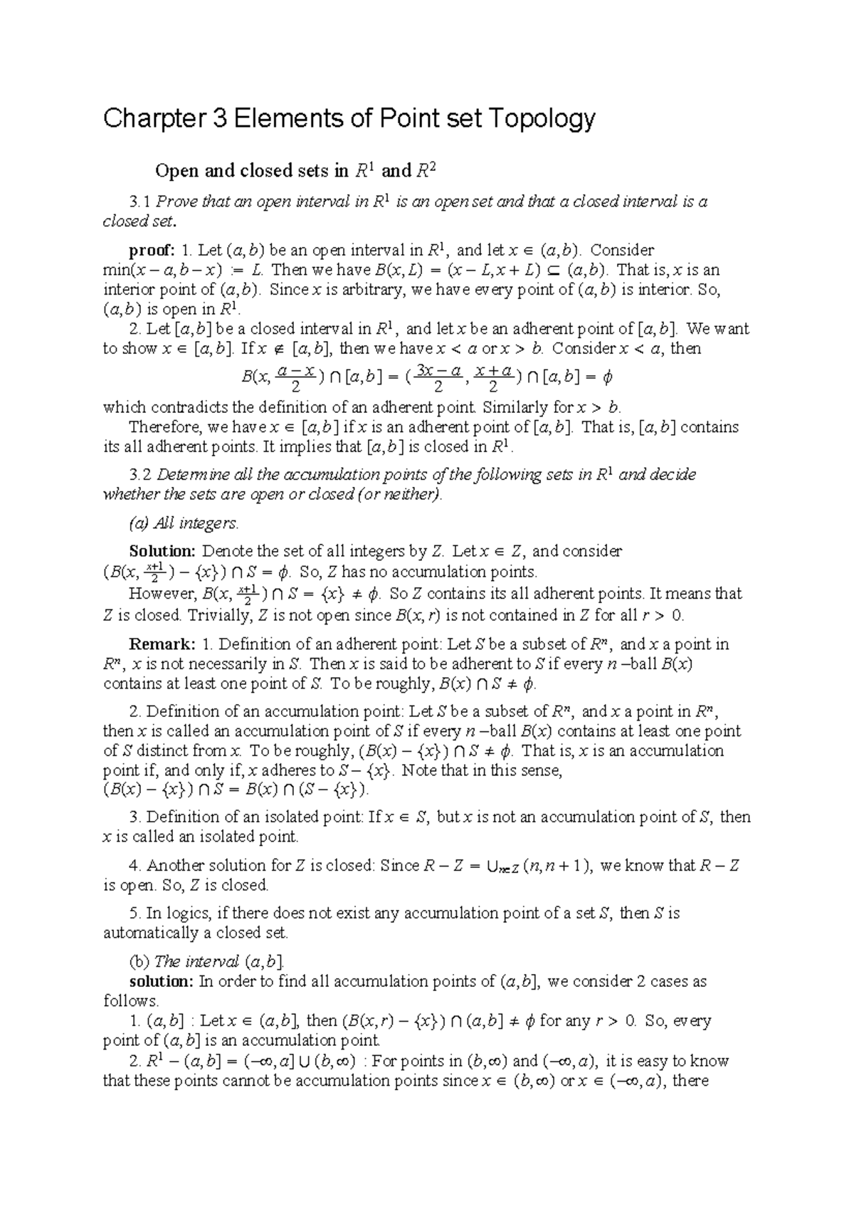 Chptr 3-apostol - Lecture notes 1-3,7 - Charpter 3 Elements of Point ...