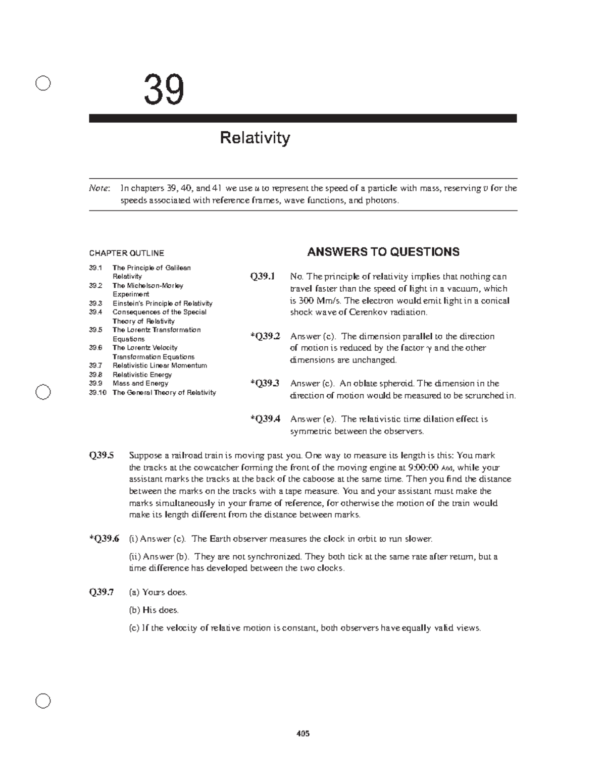 SM chapter 39 - fisca - 39 Relativity CHAPTER OUTLINE 39 The Principle of Galilean Relativity 39 ...