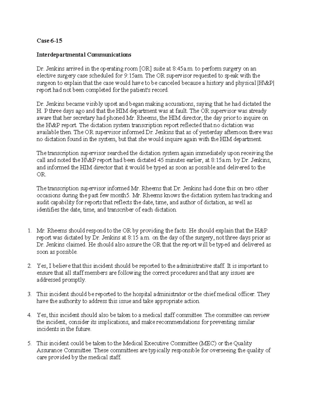 Case 6.15 HITT 100 - Case study - Case 6- Interdepartmental ...