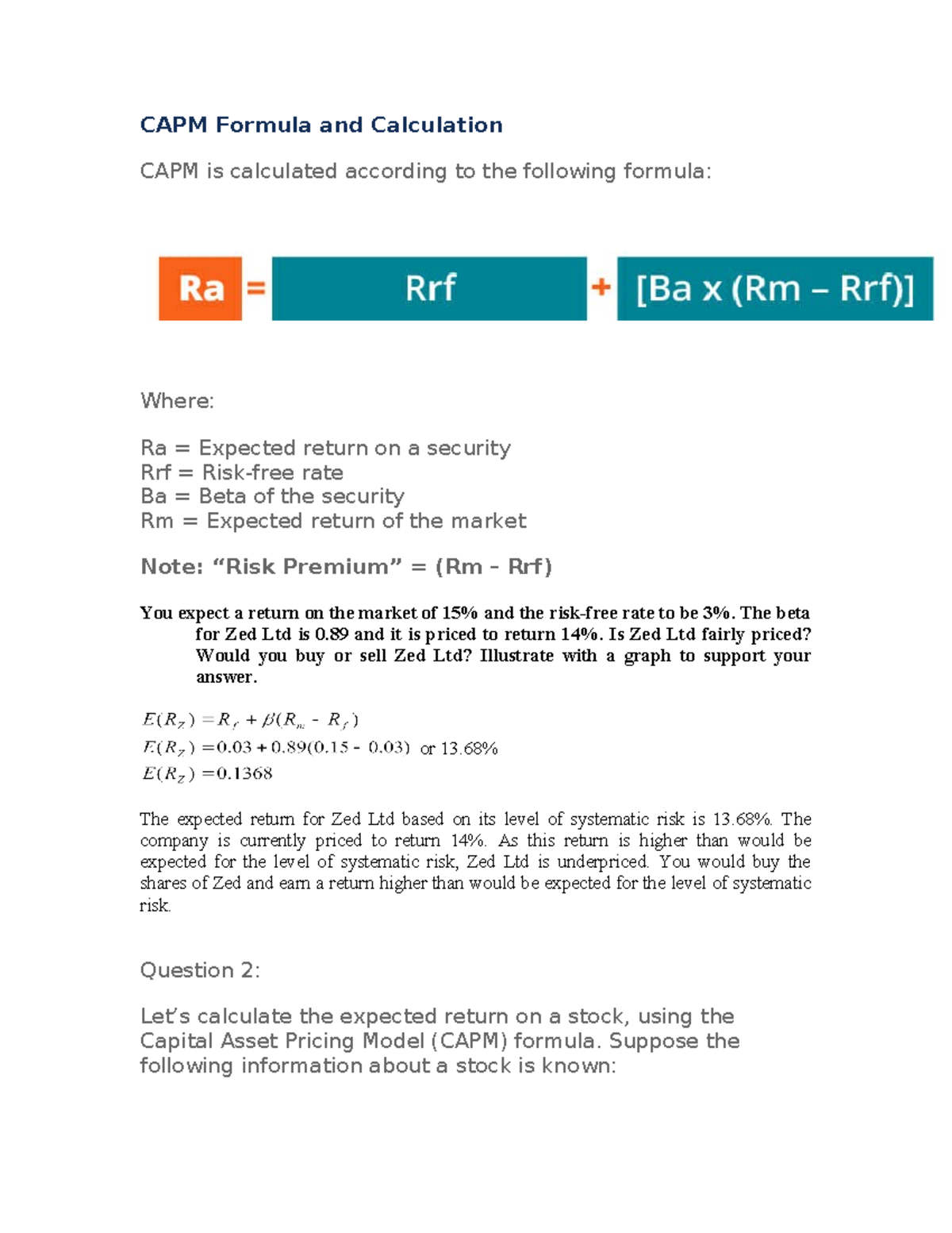 CAPM Formula and Calculation SOlutions - CAPM Formula and Calculation ...