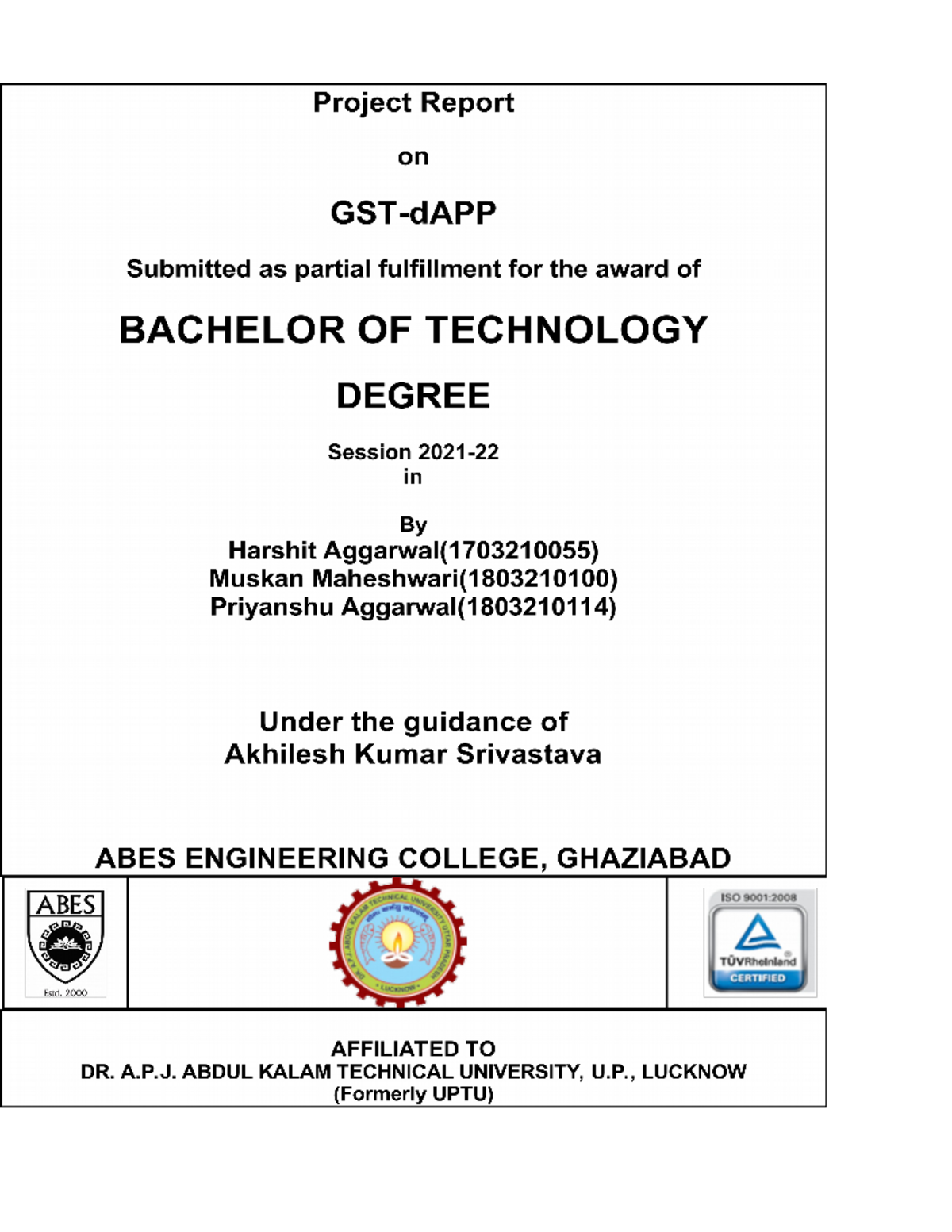 Project Report project name is Dapp - STUDENT’S DECLARATION We hereby ...