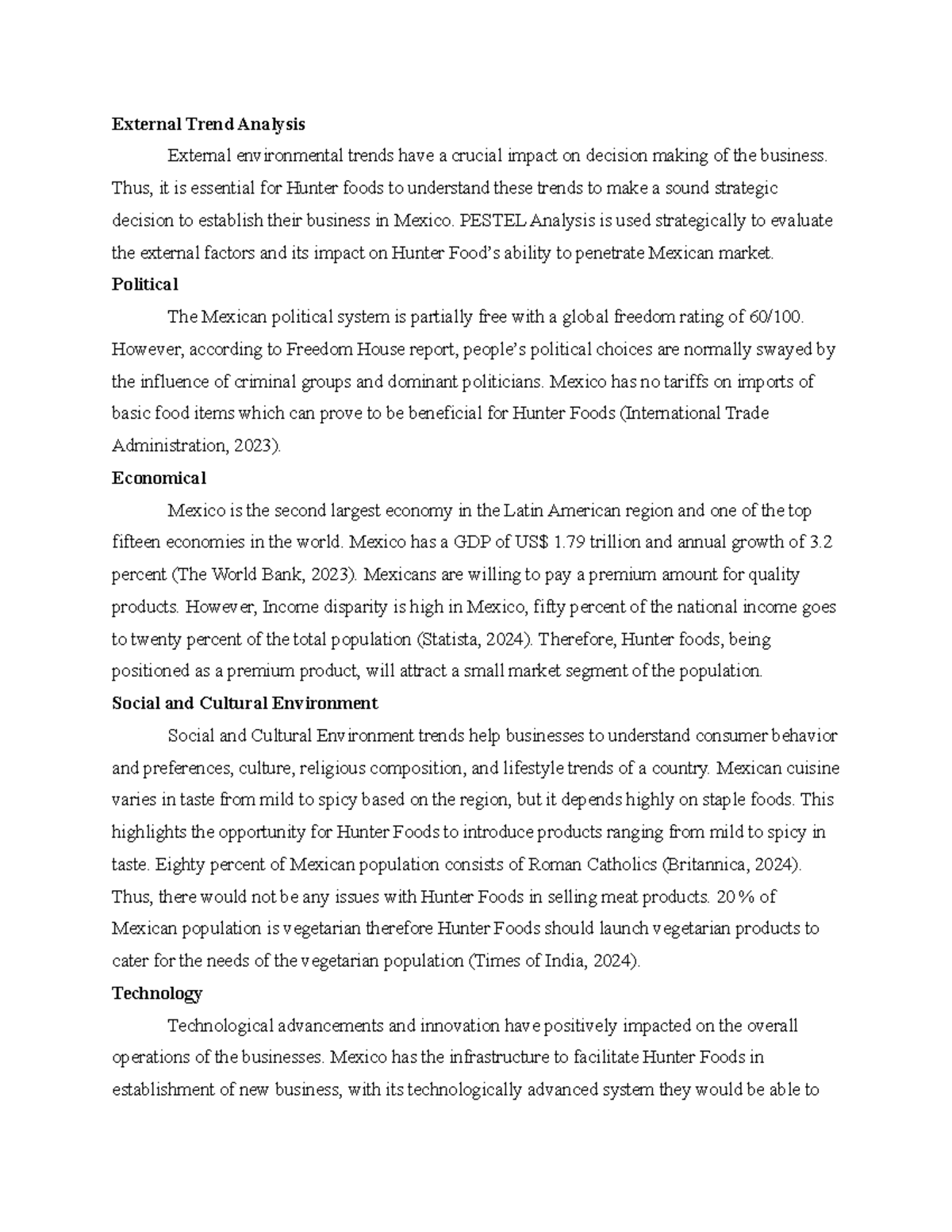 IM part 1 Pestel Analysis - External Trend Analysis External ...