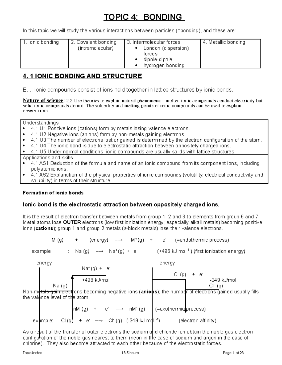 Topic 4 notes 2014 - Chemistry - TOPIC 4: BONDING In this topic we will ...