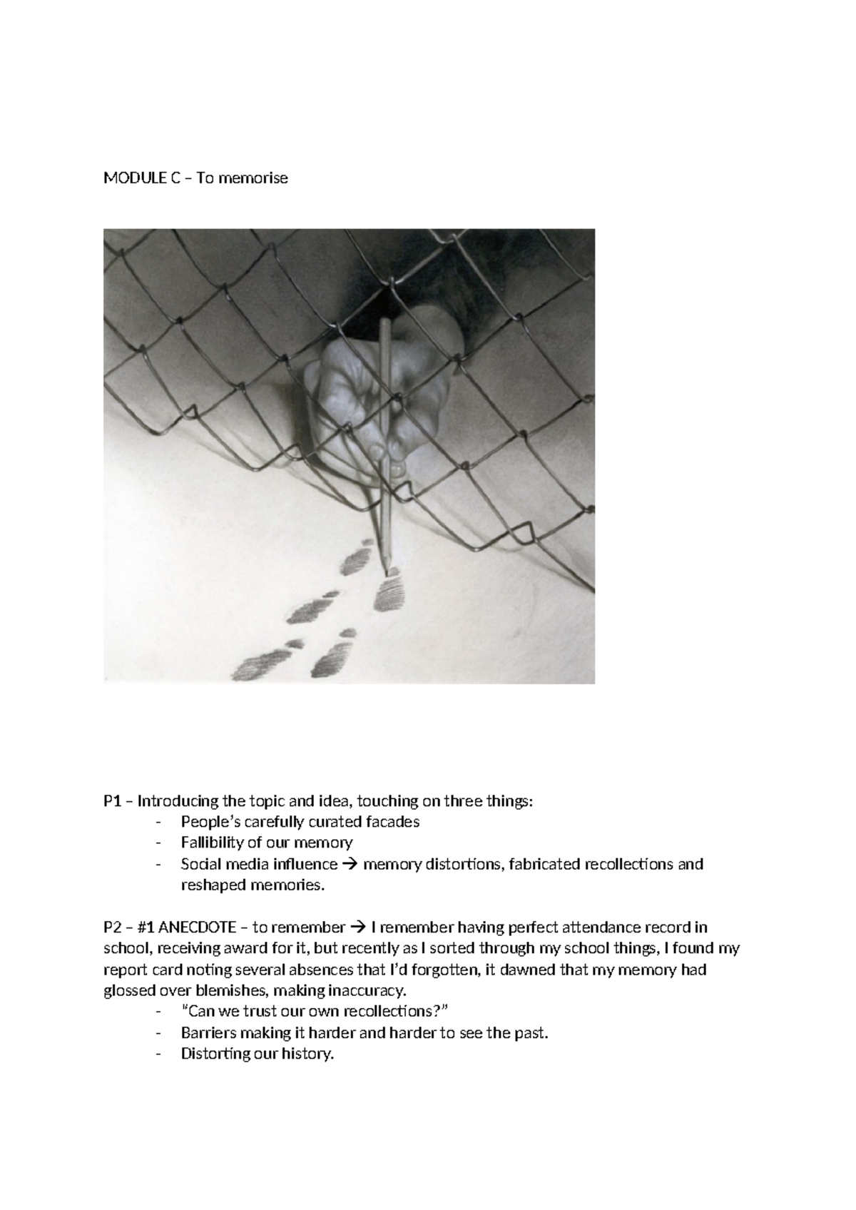 M - C - Module C memorisation - MODULE C – To memorise P1 – Introducing the topic and idea ...