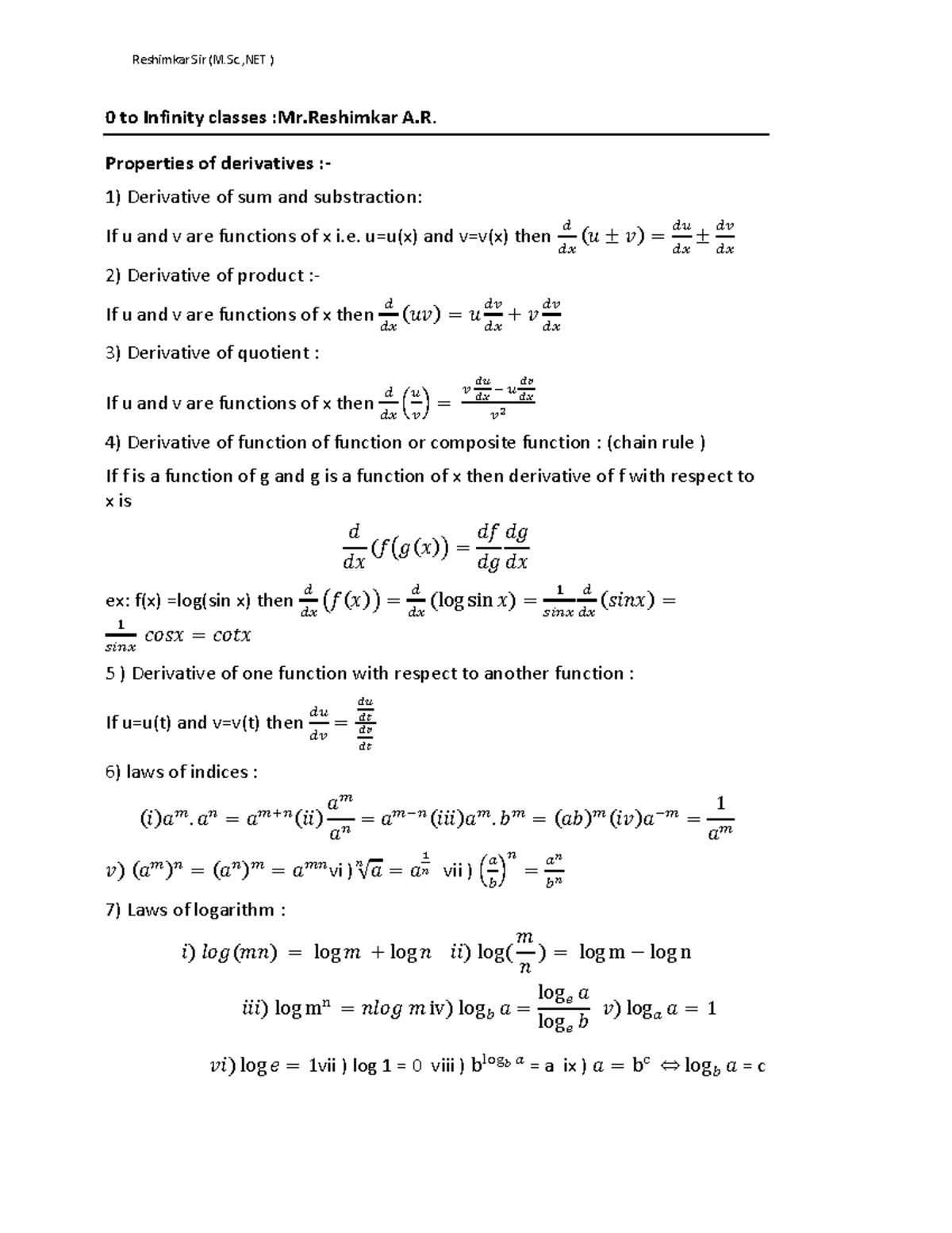 List of formulae - form - 0 to Infinity classes :Mr A. Properties of ...