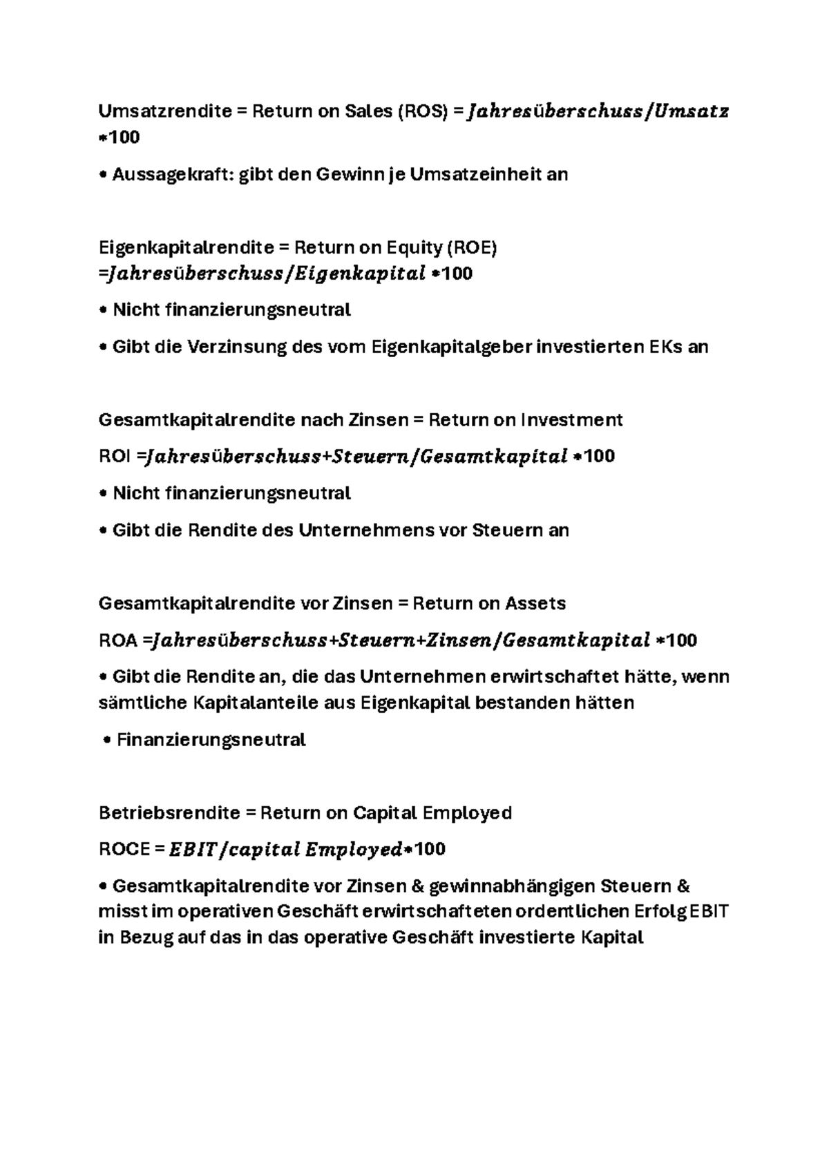 Formeln - Umsatzrendite = Return on Sales (ROS) = 𝐽𝑎ℎ𝑟𝑒𝑠ü𝑏𝑒𝑟𝑠𝑐ℎ𝑢𝑠𝑠 ...