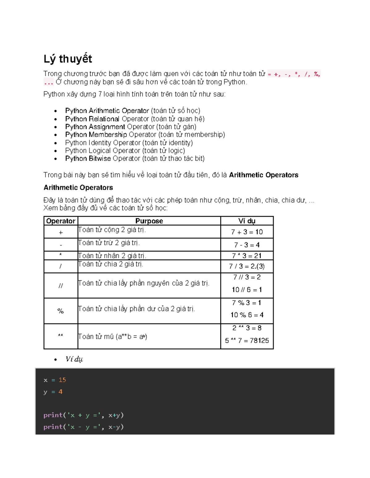 Lý thuyết Python cơ bản - Lý thuyết Trong chương trước bạn đã được làm ...