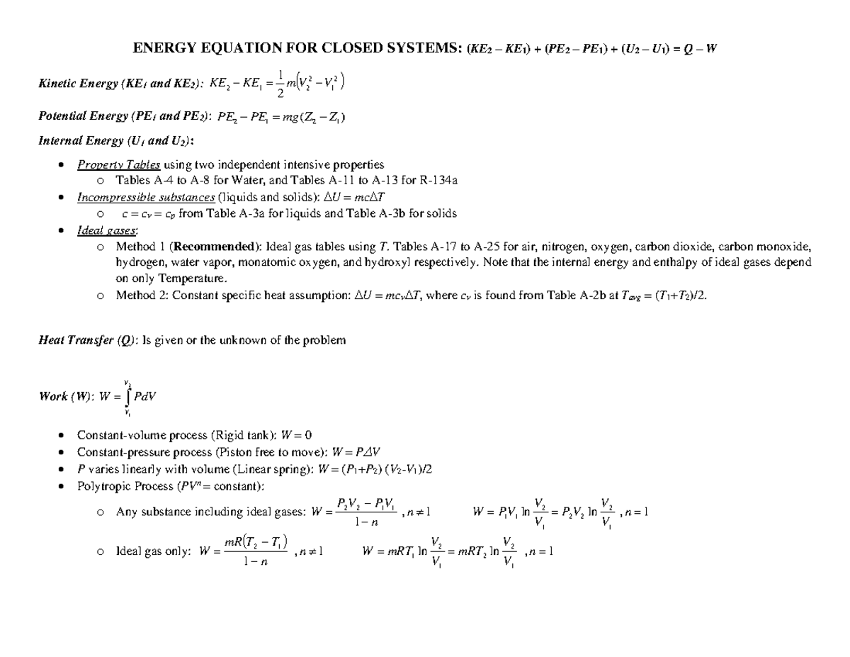 Energy Equation for closed systems - ENERGY EQUATION FOR CLOSED SYSTEMS ...