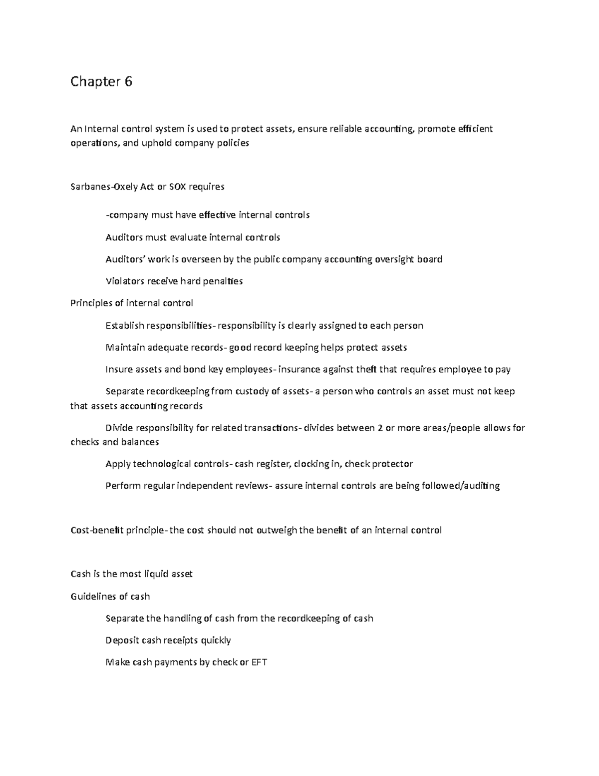 Chapter 6 - Chapter 6 An Internal control system is used to protect ...