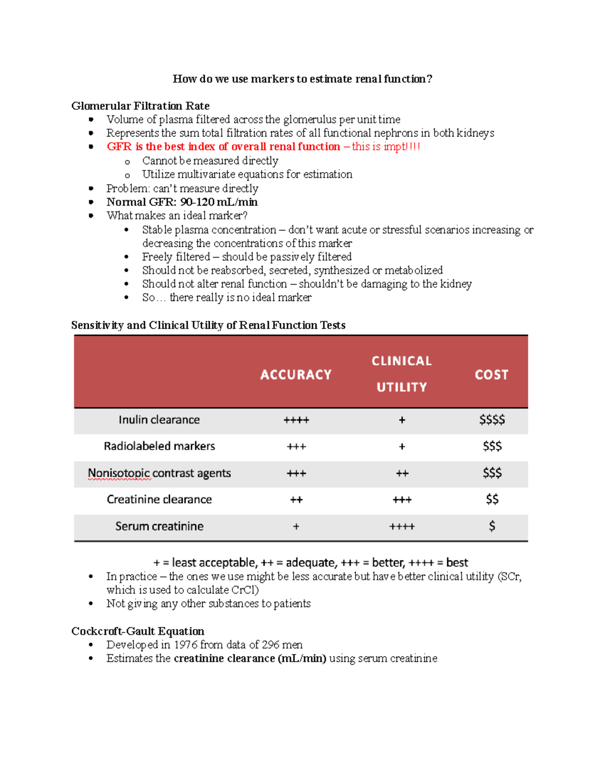 Renal Exam 1 Part 7 - How do we use markers to estimate renal function ...