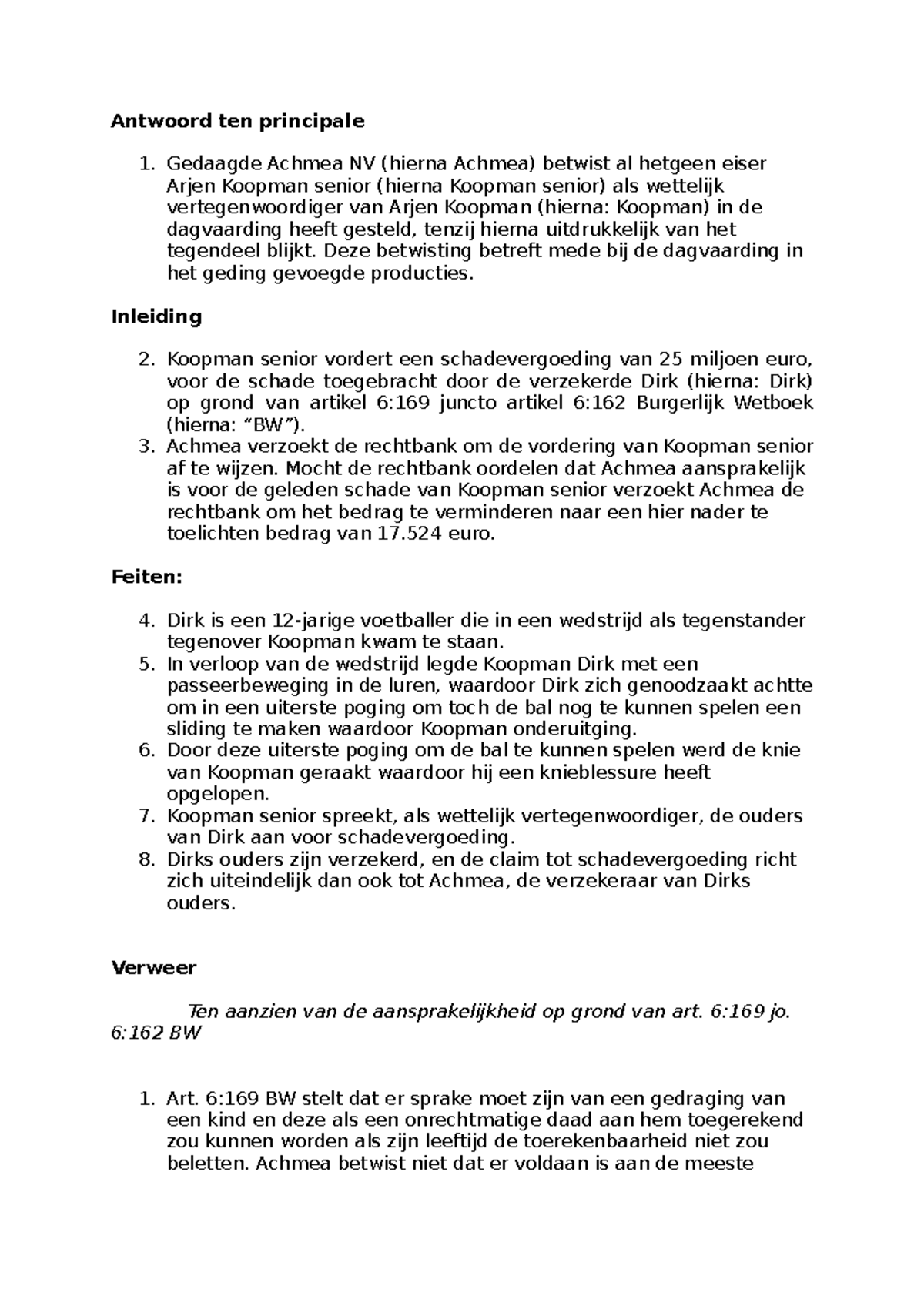 Conclusie van antwoord versie twee - Antwoord ten principale 1 ...