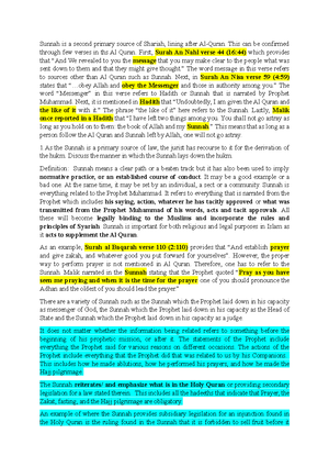 Tutorial Question 4 Answers - TUTORIAL 4 As the Sunnah is a primary ...