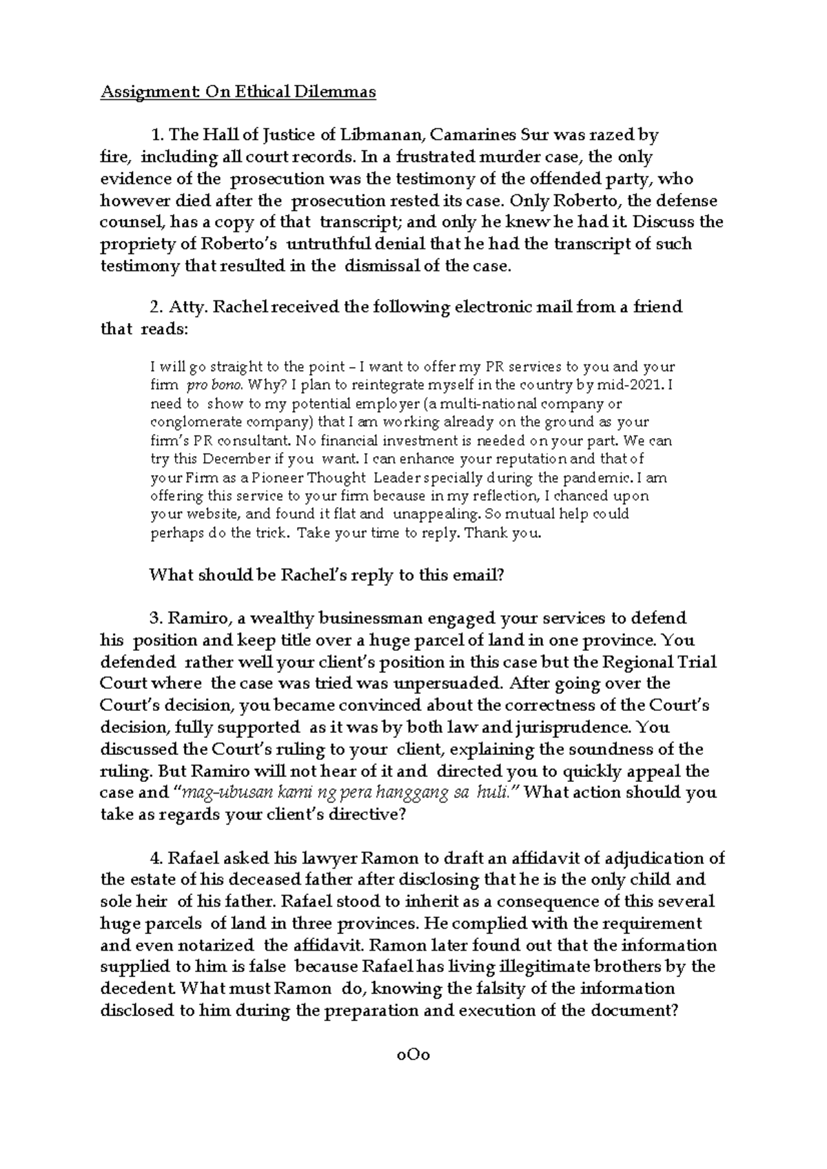 Ethical dilemmas 1 - ... - Assignment: On Ethical Dilemmas 1. The Hall ...