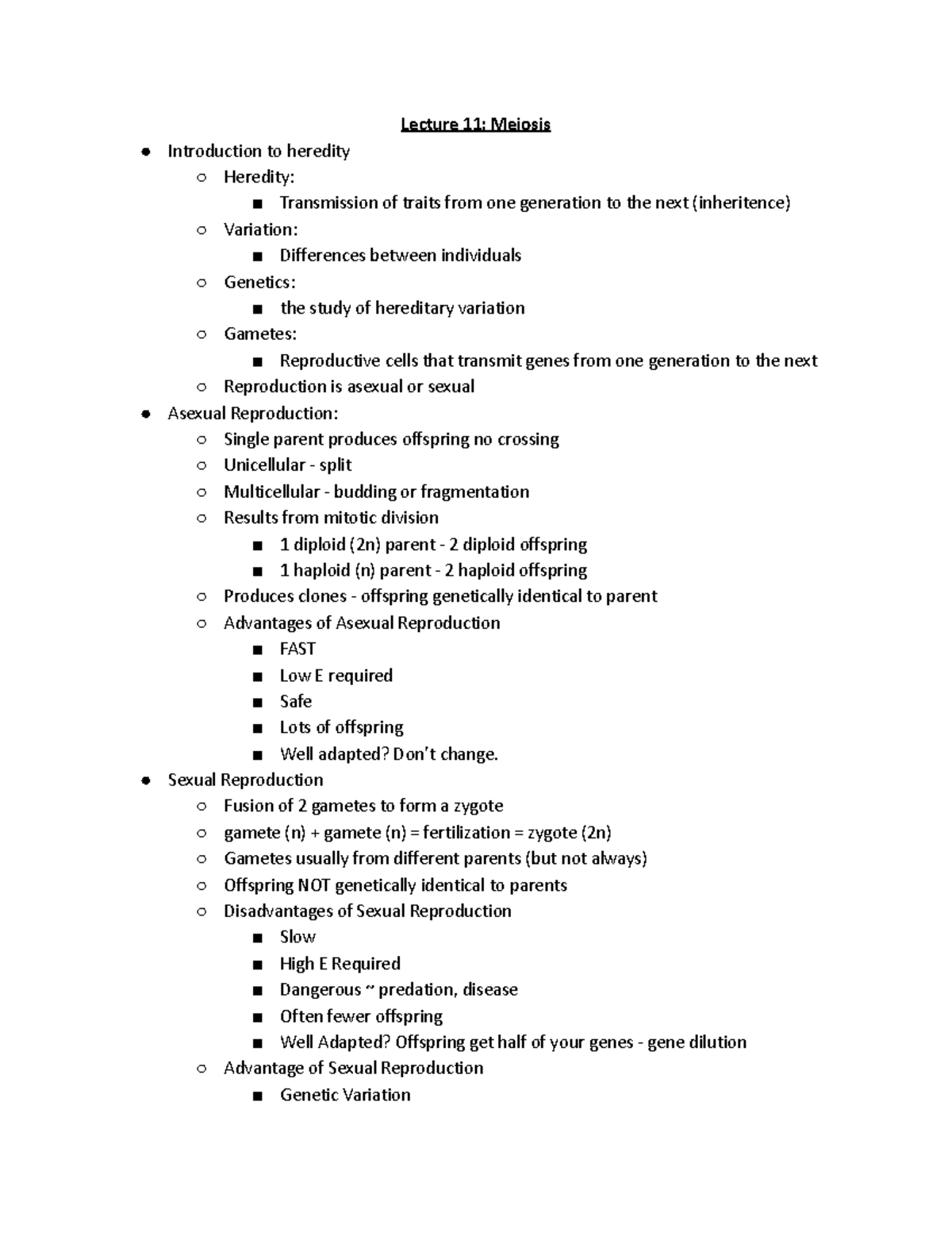 Lecture 11- Meiosis - Lecture 11: Meiosis Introduction to heredity ...