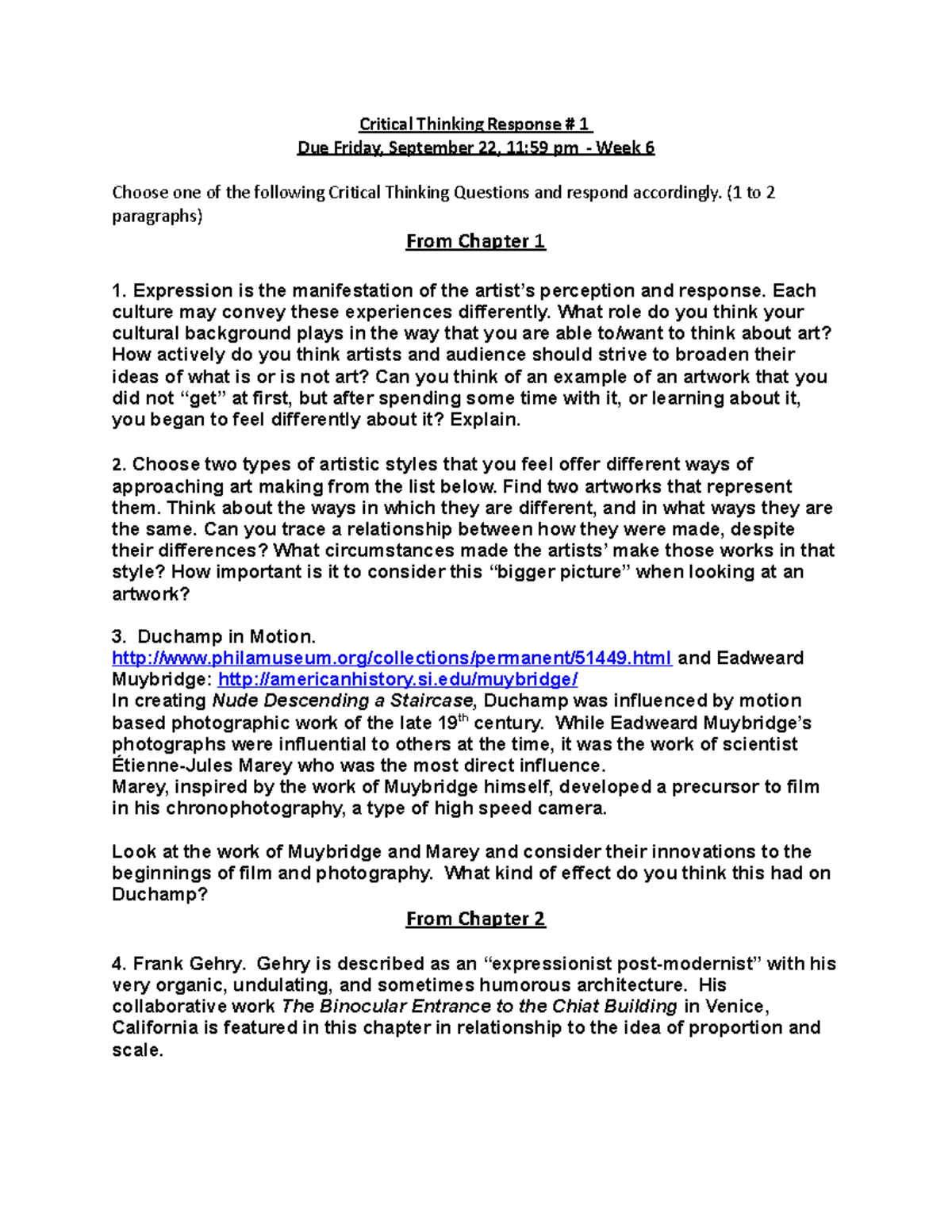 Critical Thinking Response # 1 - (1 to 2 paragraphs) From Chapter 1 1 ...