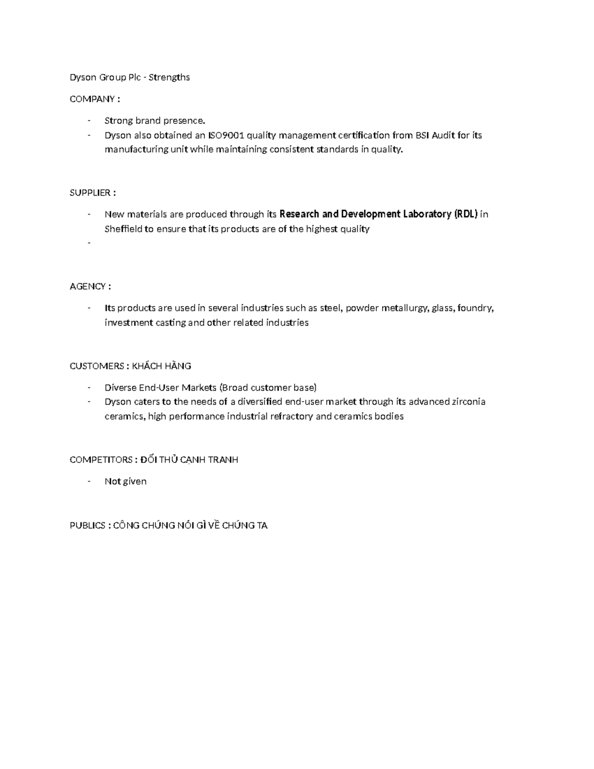Dyson - very gud - Dyson Group Plc - Strengths COMPANY : - Strong brand ...