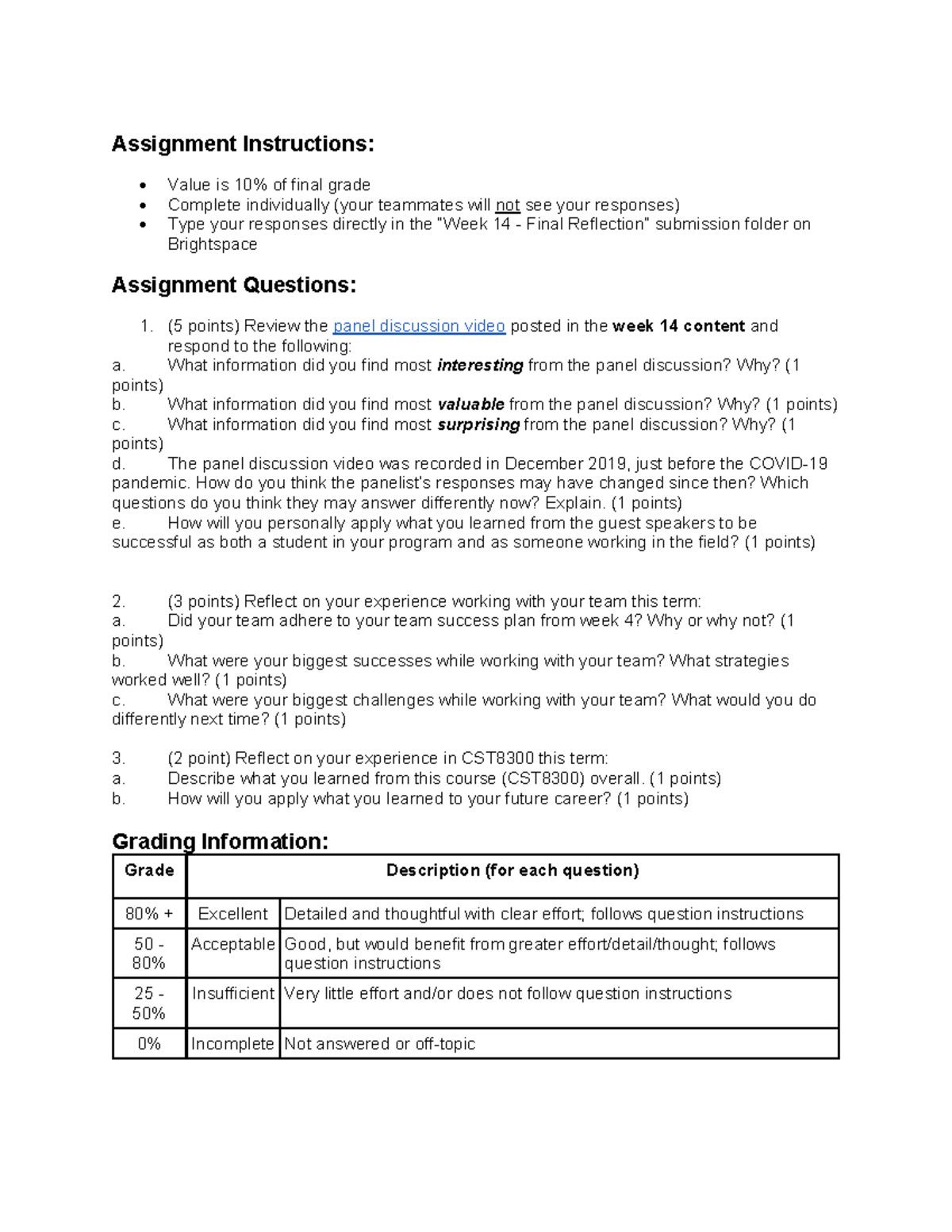 Final Reflection - sct - Assignment Instructions: Value is 10% of final ...